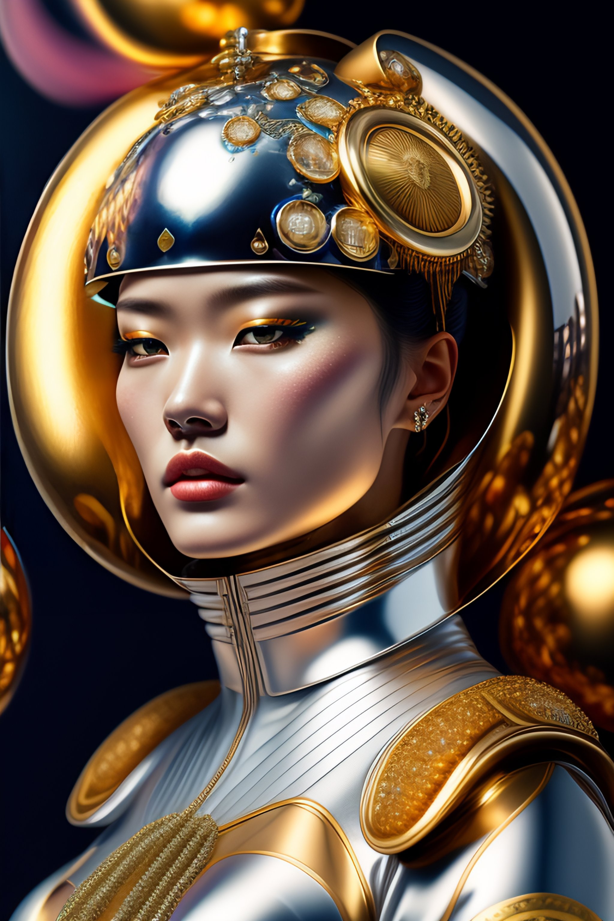 Lexica - Stunning gear-punk stylish woman wearing an stainless steel ...