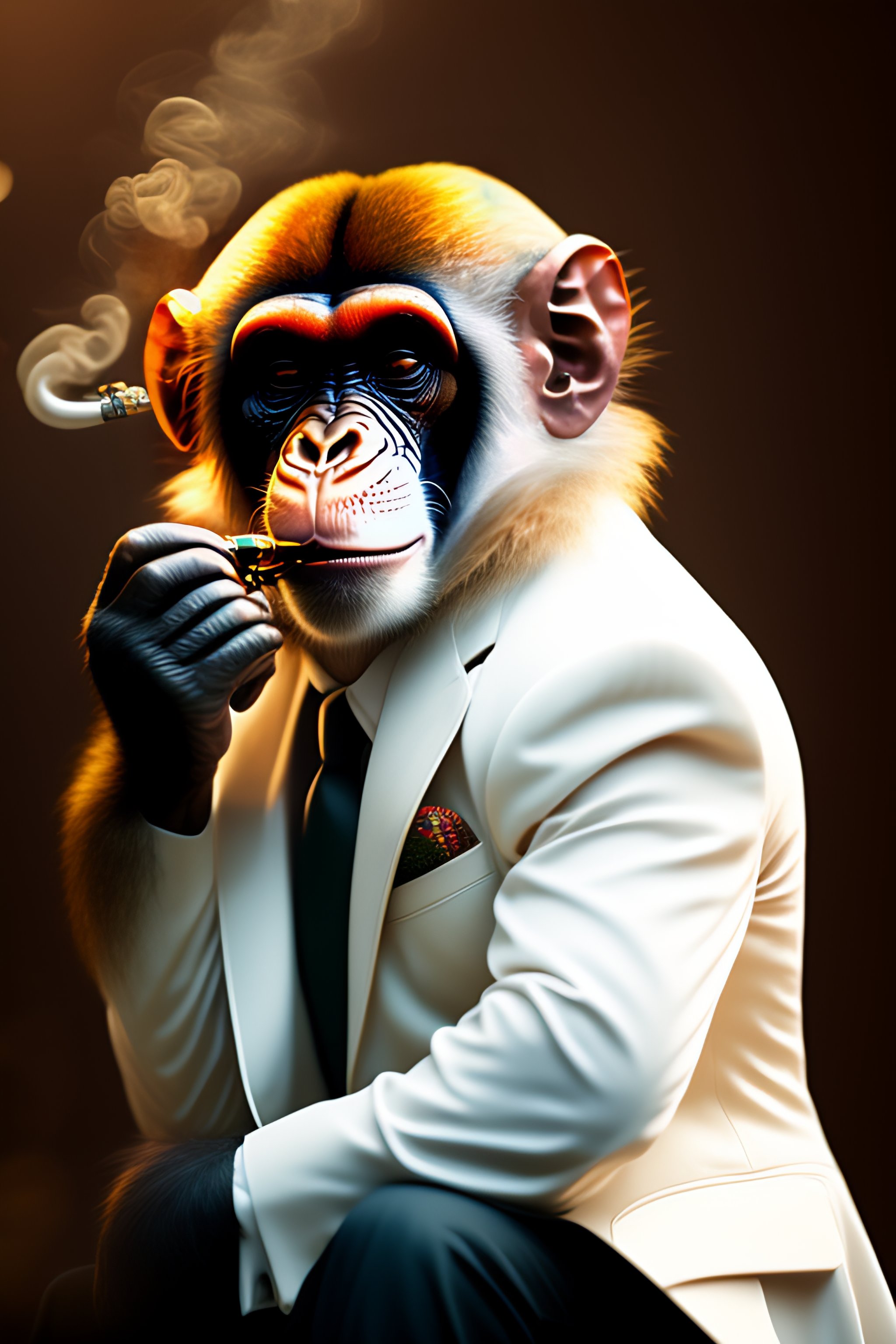Lexica - Monkey smoking a cigarette while listening to jazz, in a super ...