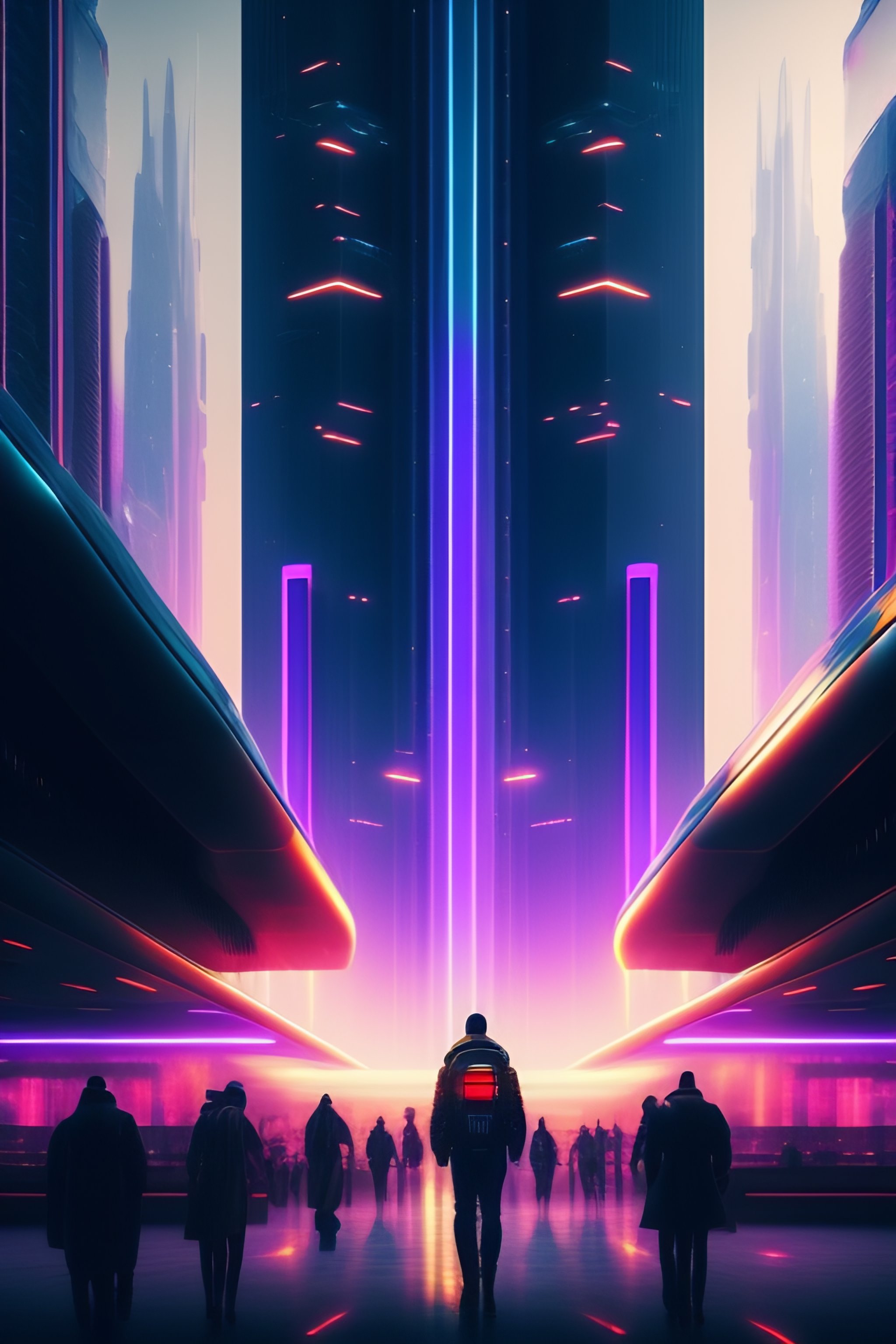 Lexica - The image shows a futuristic cyberpunk scene, with people with ...