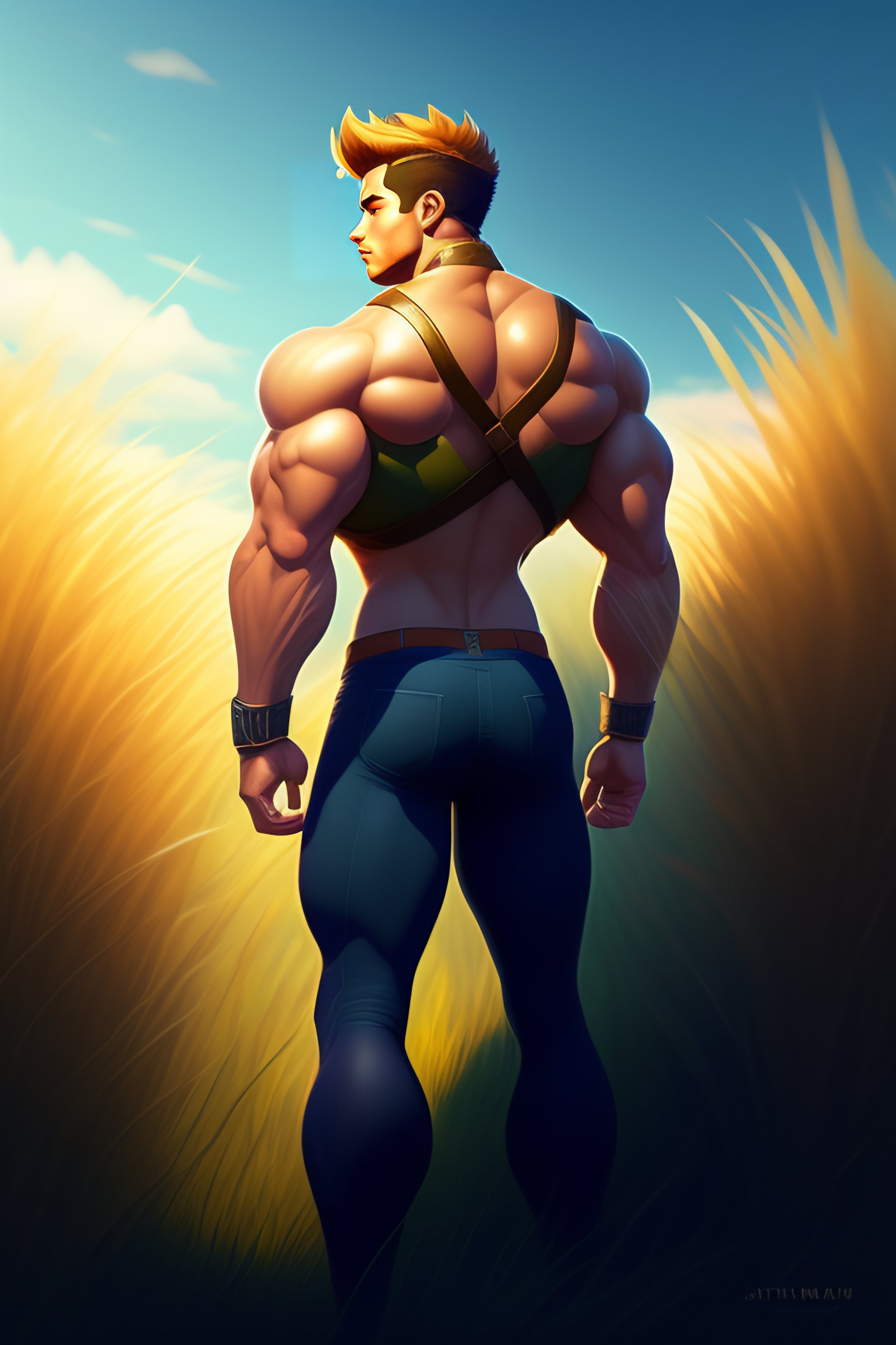 Lexica - View of gorgeous meadow with fit hot muscle young guy ...