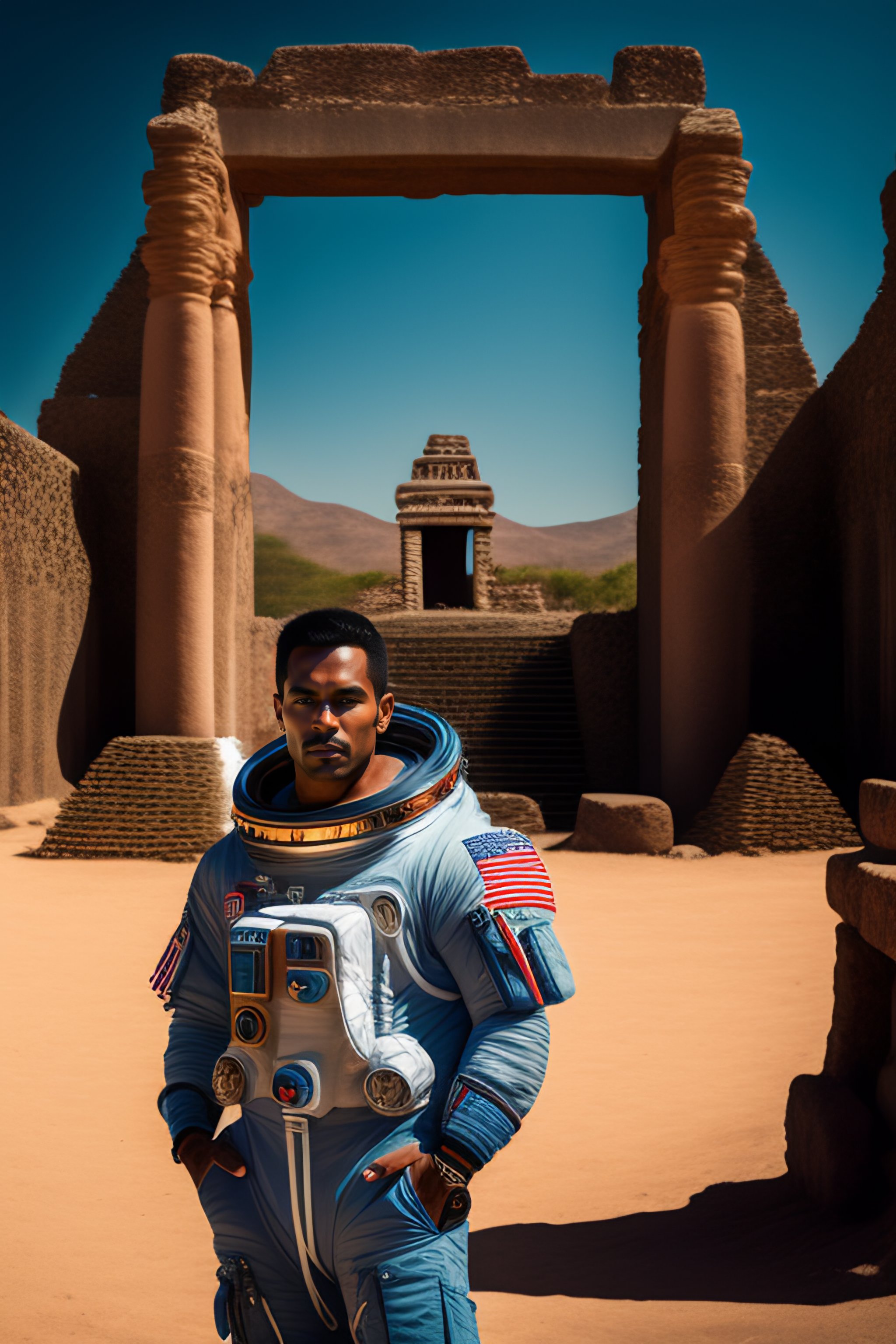 Lexica - A portrait of a astronaut in a ruined Aztec temple