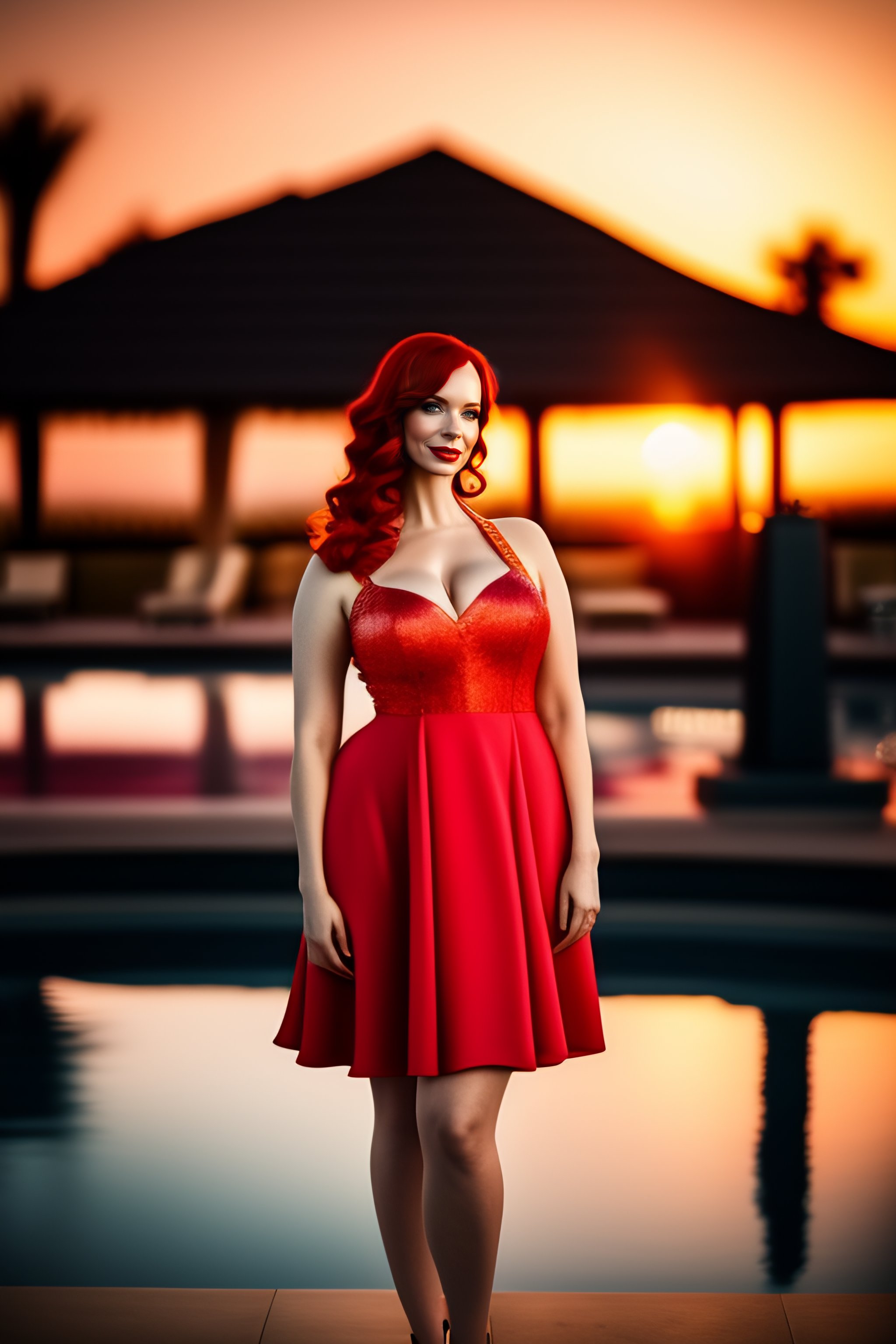 Lexica - Christina hendricks, los angeles, pool, young, red cocktail ...