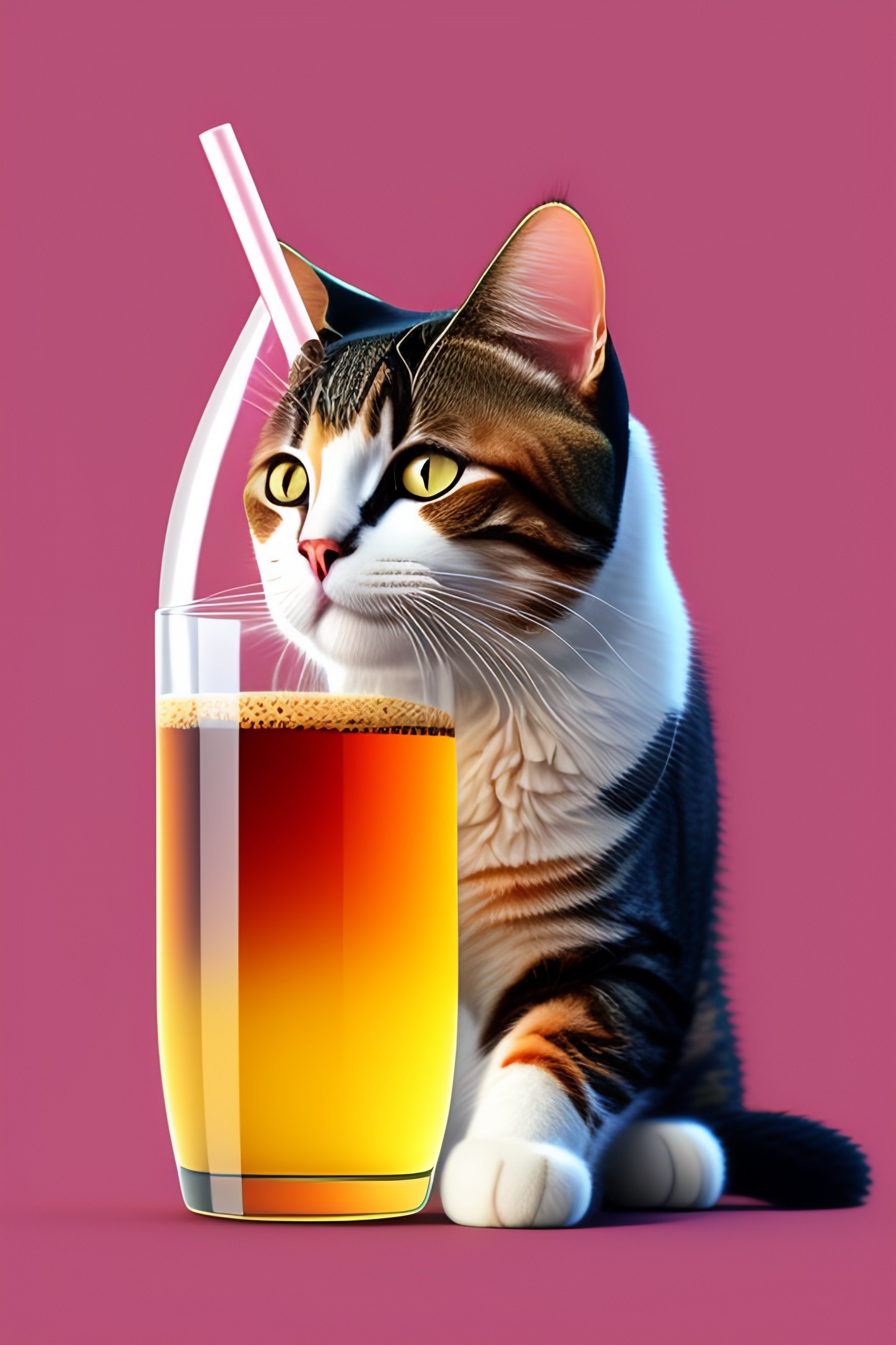 Lexica - Cat drinking tea from a glass with a straw kawaii sticker