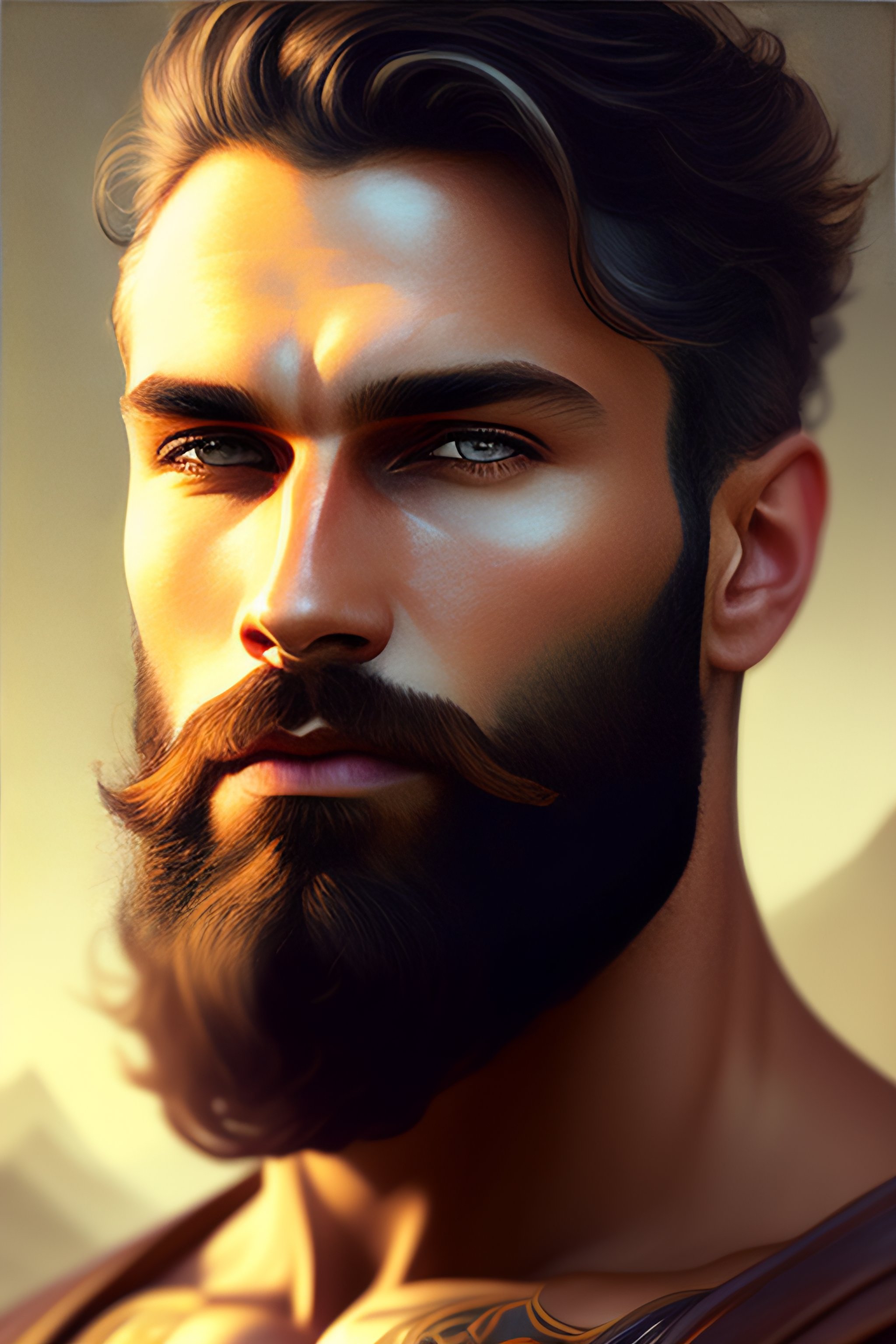 Lexica - Handsome portrait of a natural strong bearded man, shaped face ...