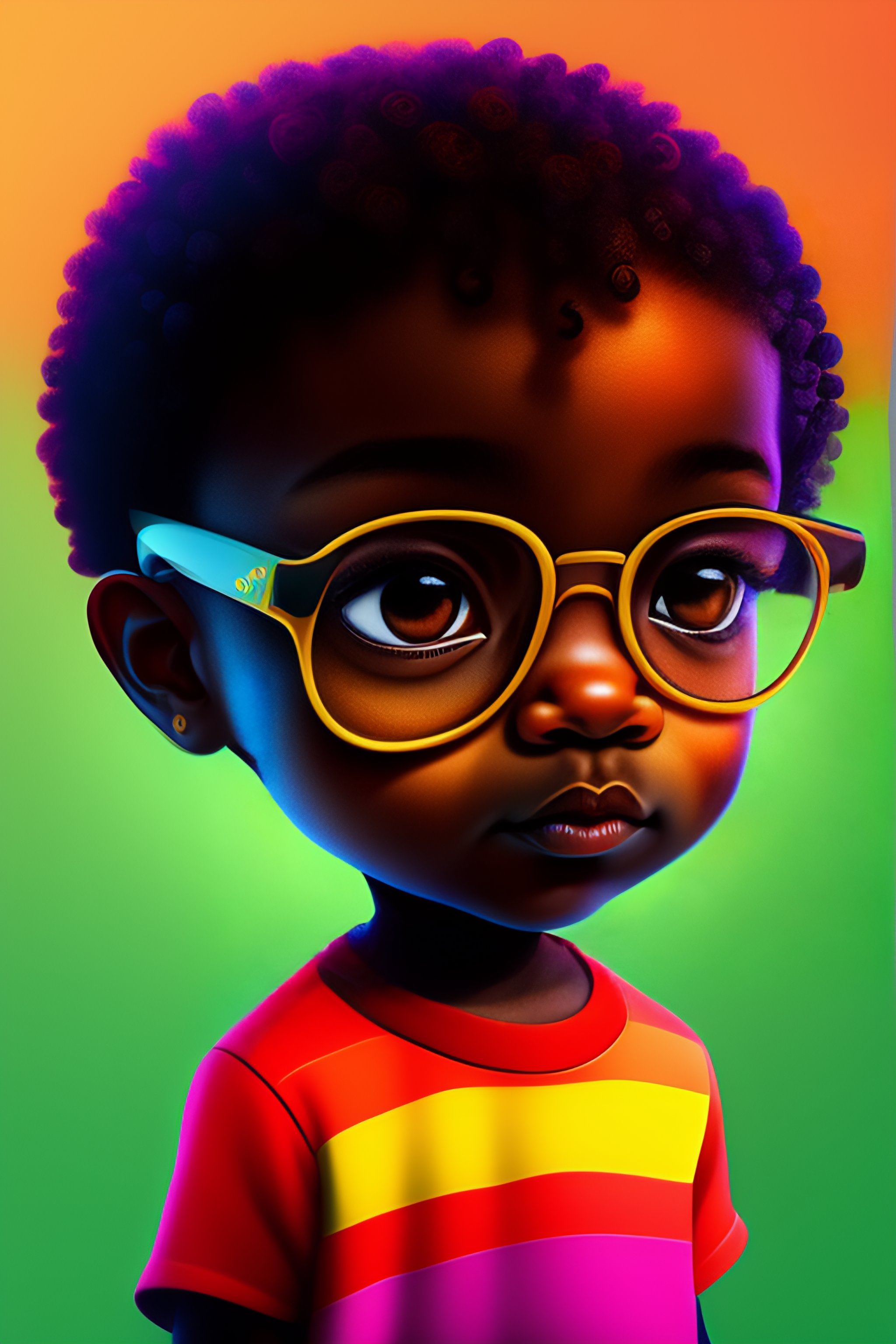 Lexica - Brown baby boy, glasses big eyes, colorful 4k cartoon