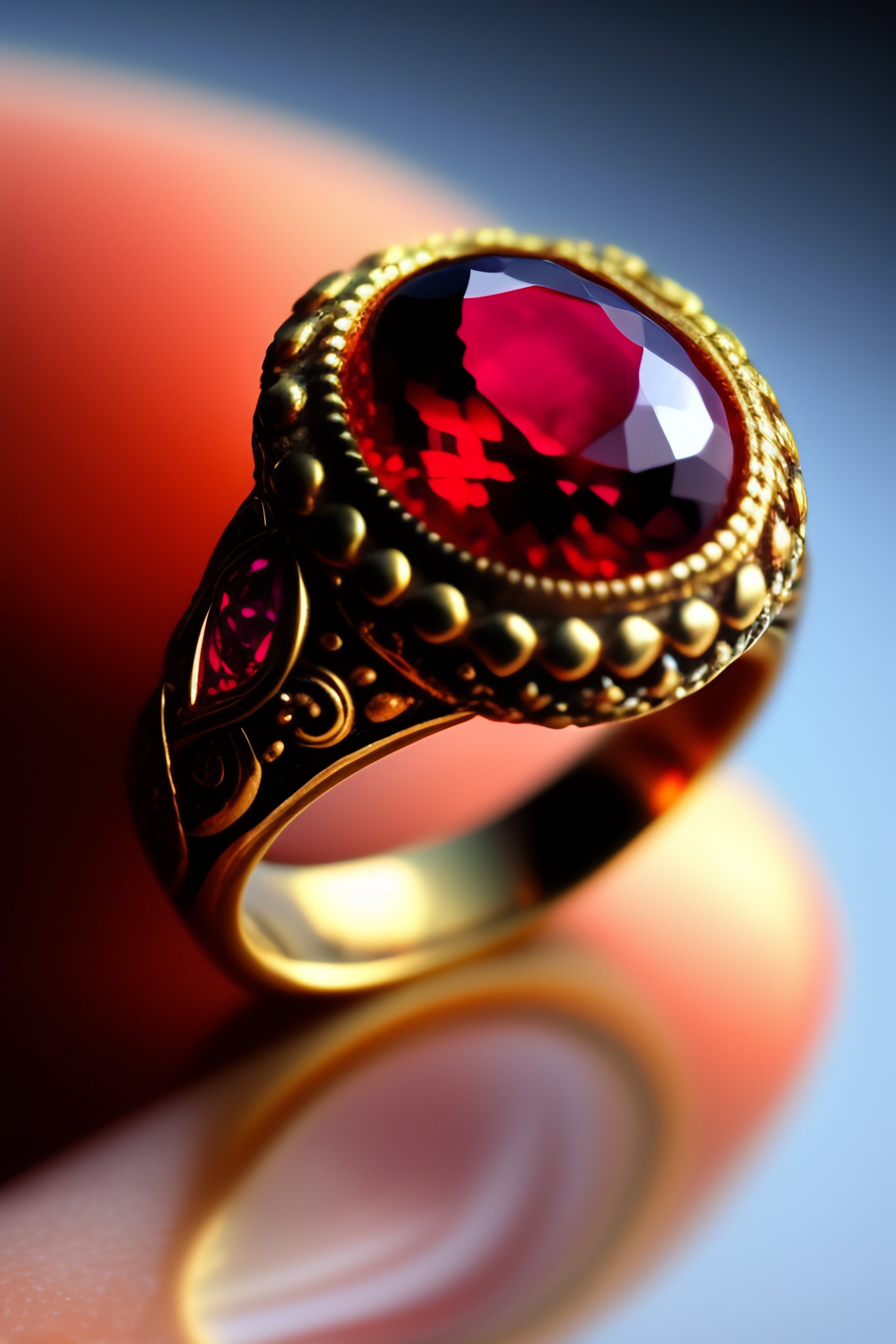 Lexica - Beautiful old ring with large shining red stone