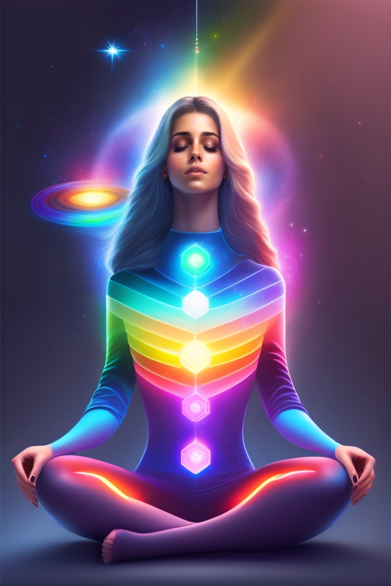 Lexica - Beautiful girl meditates, cosmos, energy, chakras