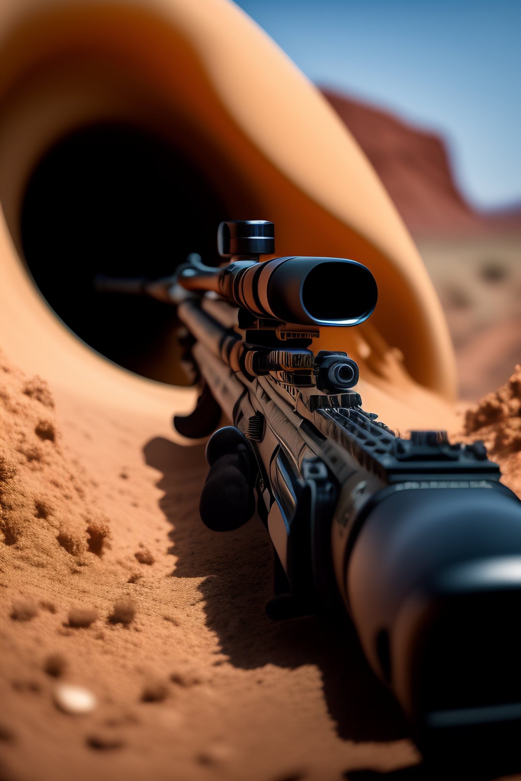 Lexica - Full frame, image from behind, a beautiful female sniper lying ...