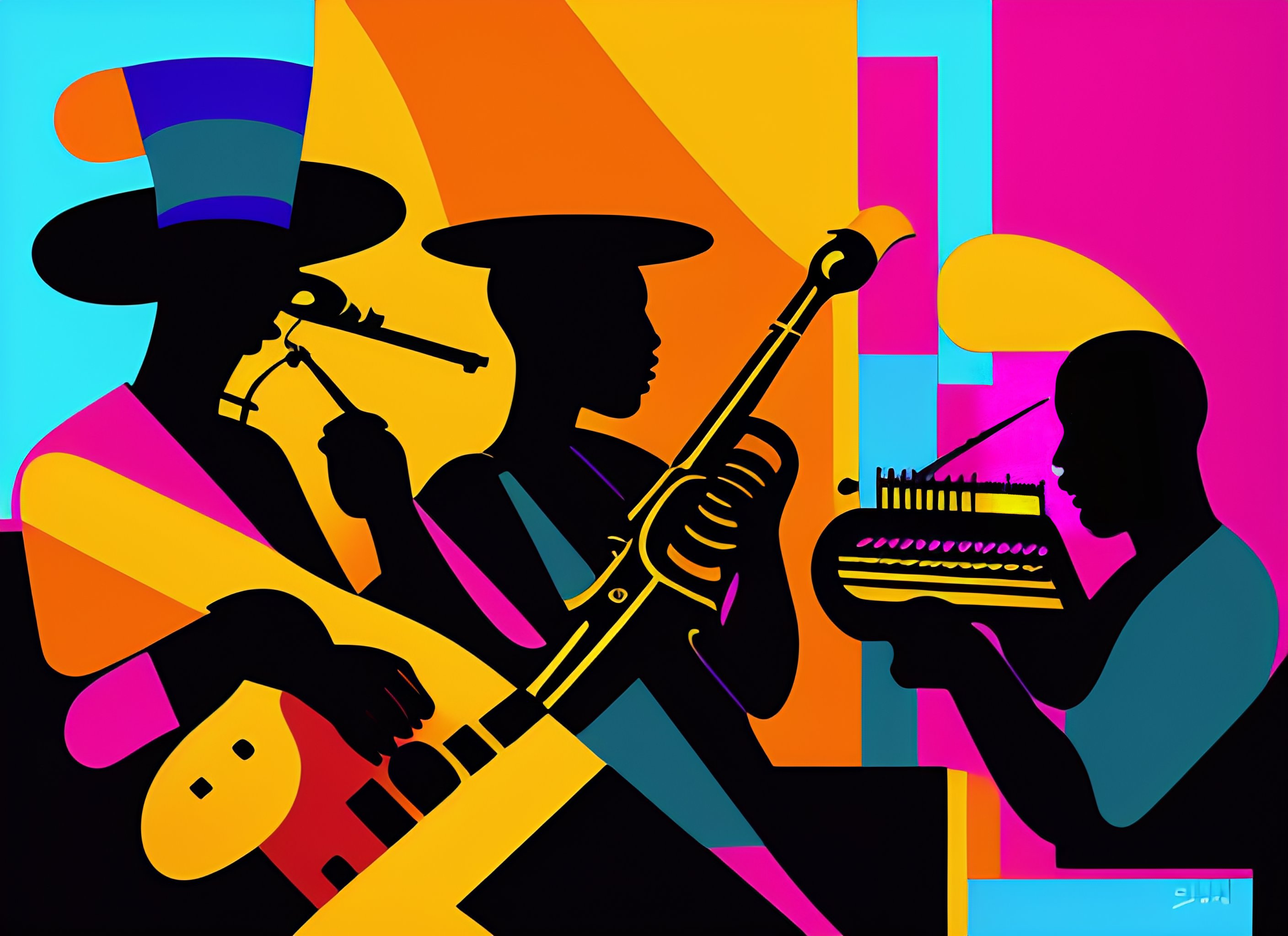 Lexica - 3 jazz musicians, playing with musical notes and divers ...