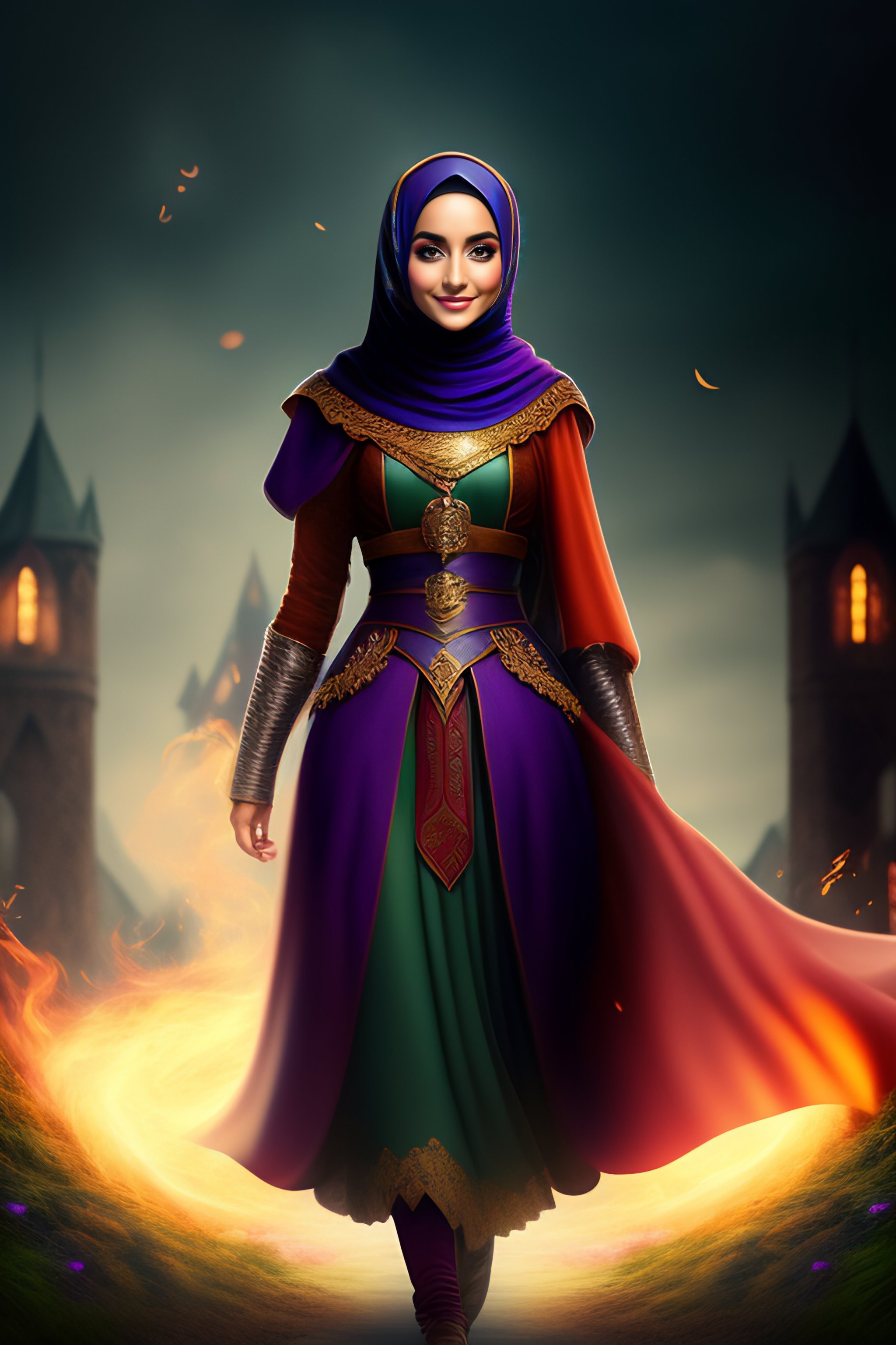 Lexica - Cute hijab girl in medieval mage clothing