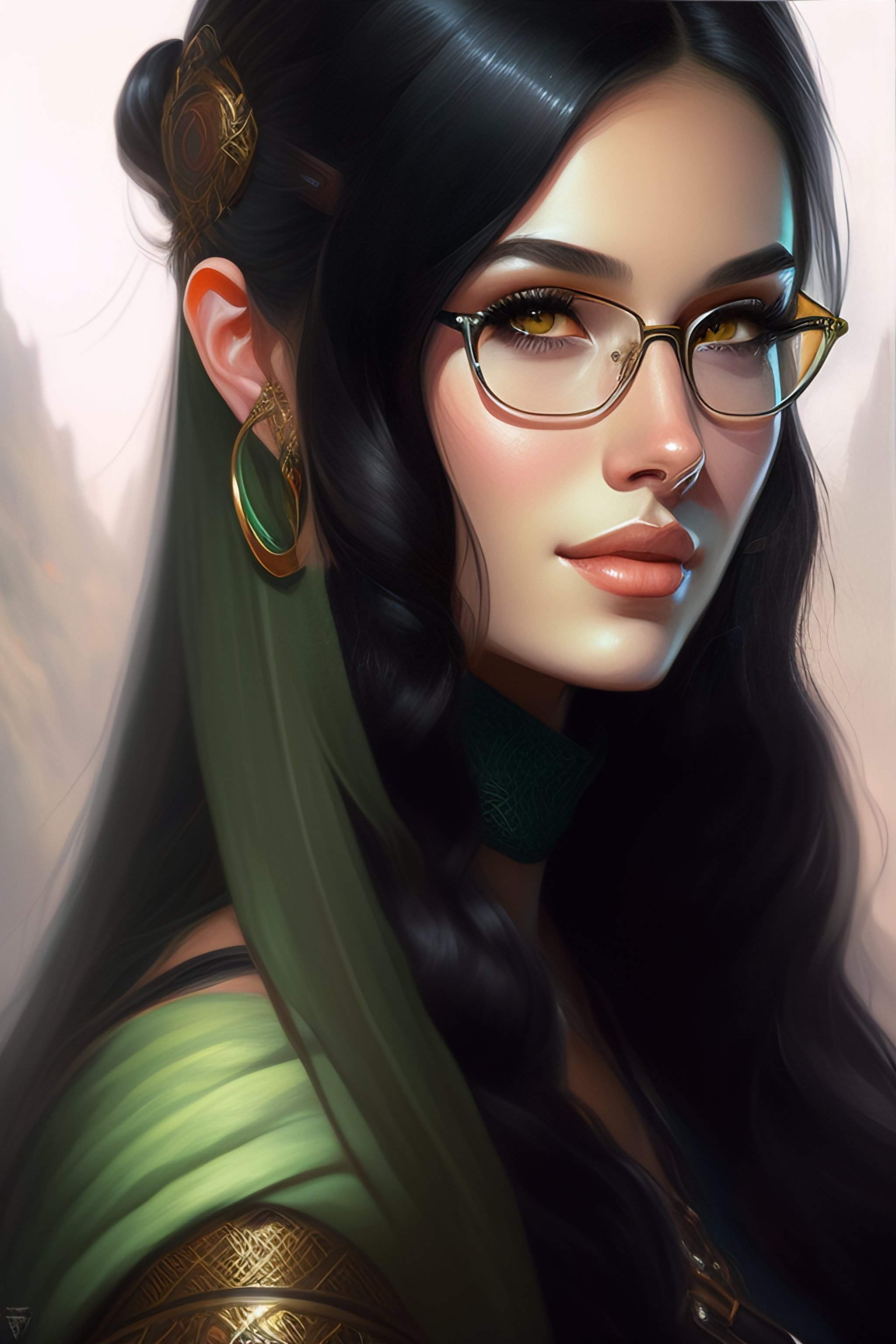 Lexica - Girl with long straight black hair, fantasy style, portrait ...