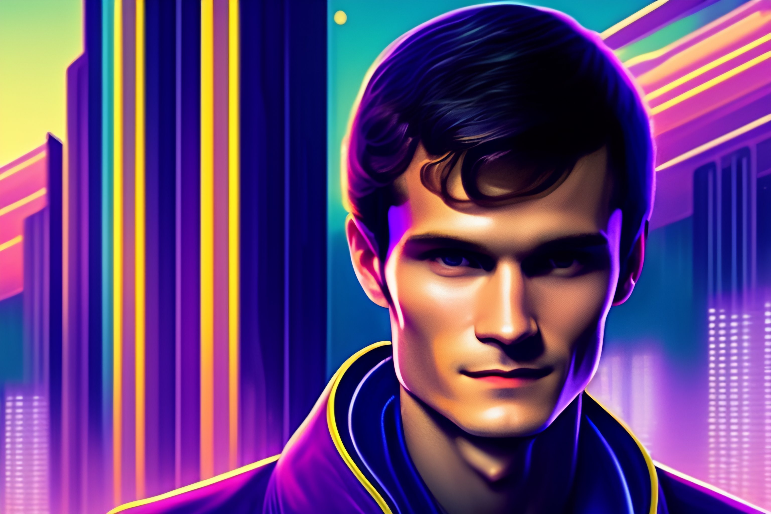 Lexica - 70s futuristic illustration of vitalik buterin in a cyberpunk ...