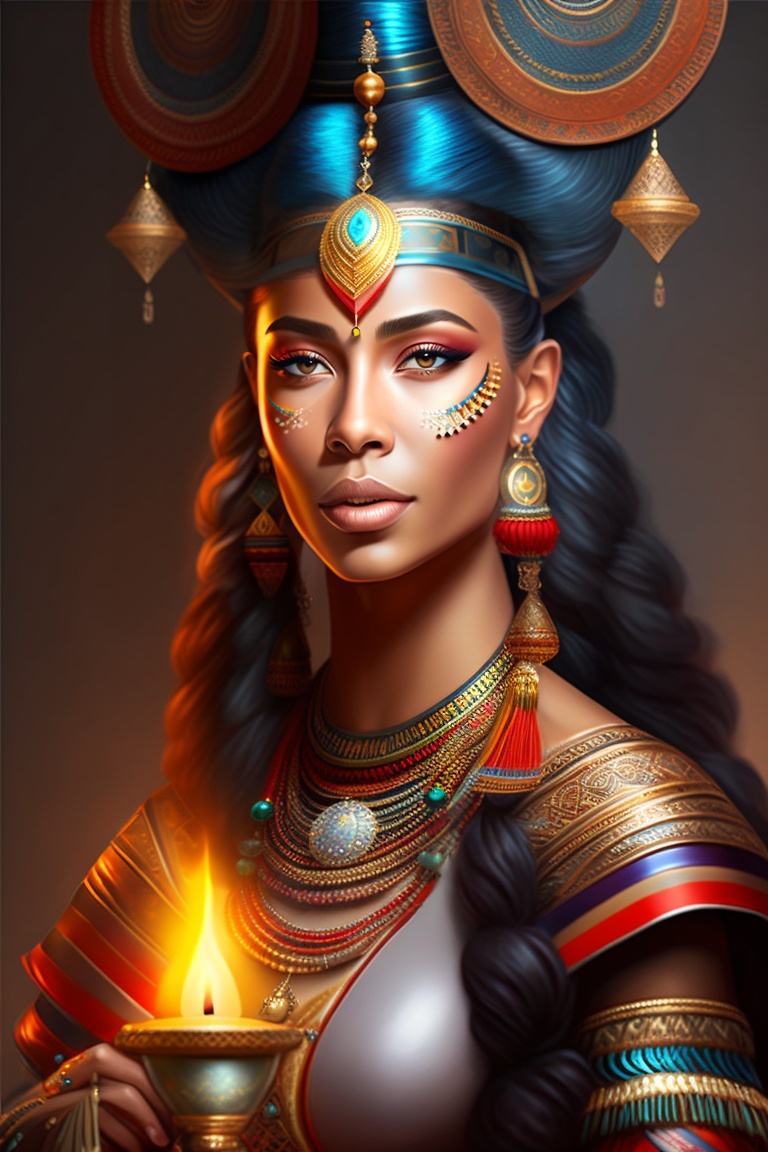 Lexica - Egyptian female shaman with tatoo, magic symbol, scepter and ...