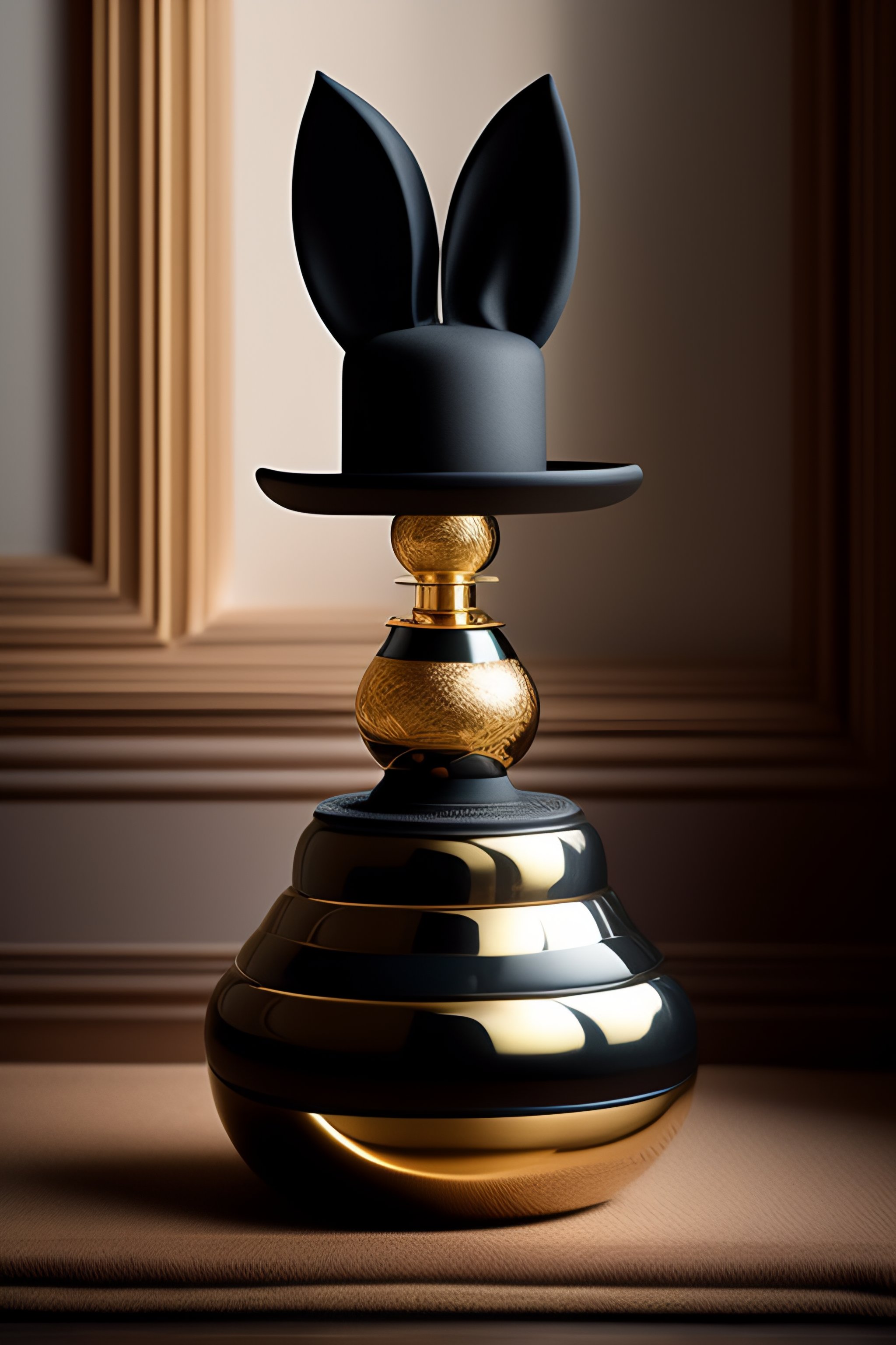 Lexica - A black magician's top hat cylinder standing bottom up with rabbit