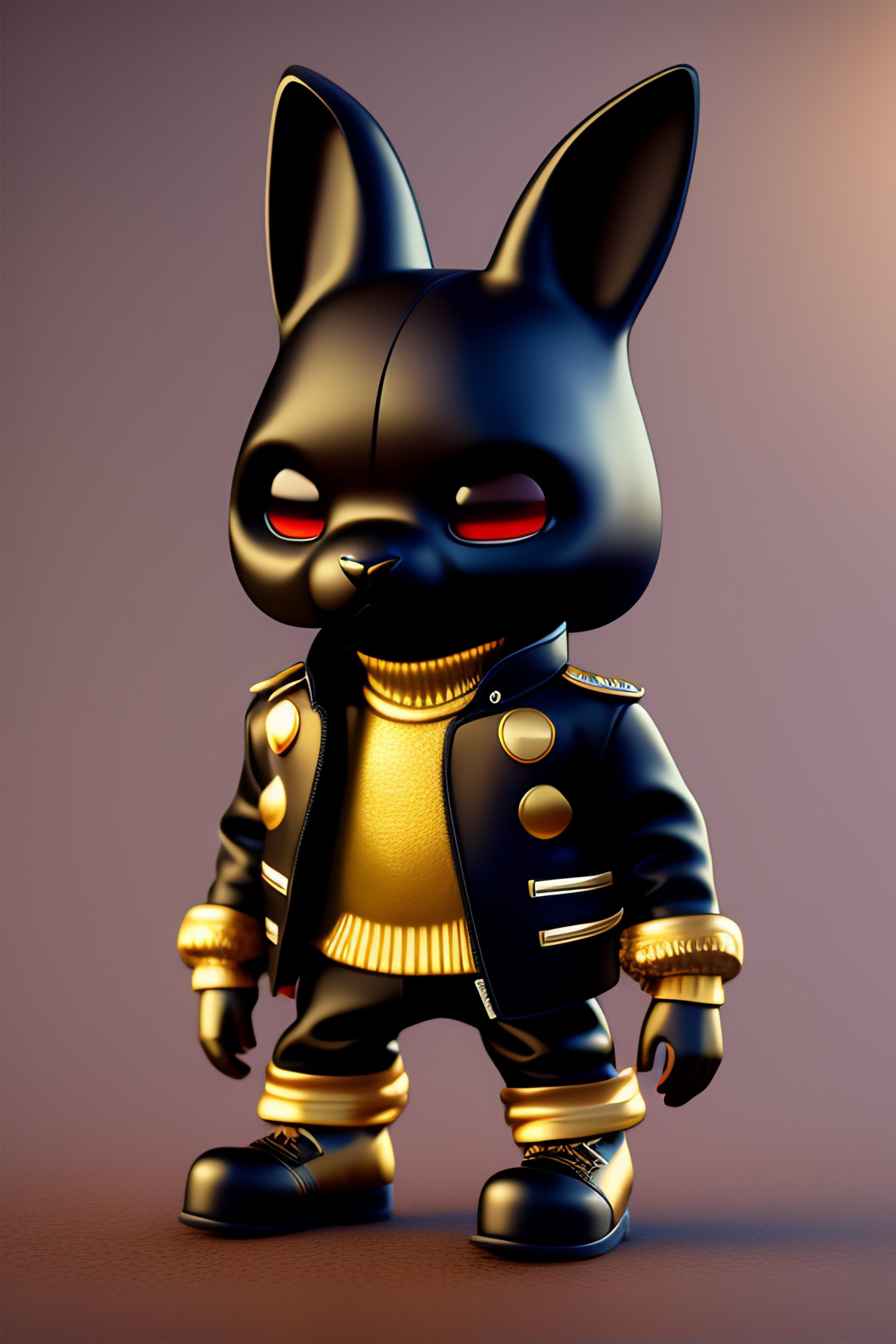 Lexica - Cartoon Black Humanoid Rabbit with large white eyes leather ...
