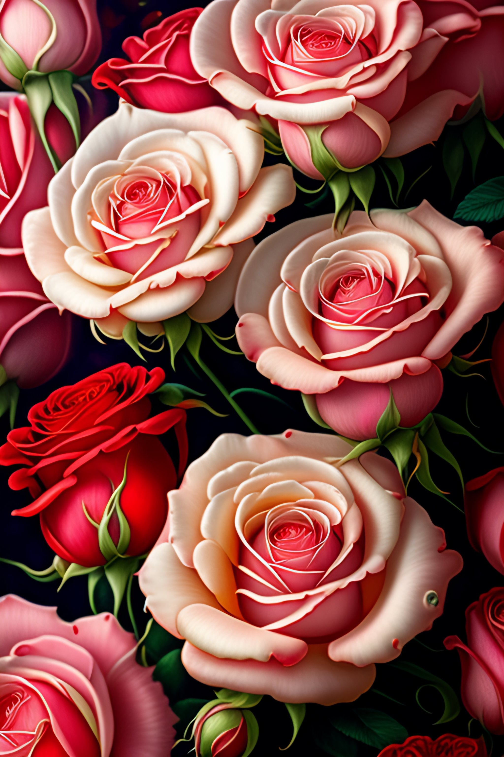 Lexica - An ultra hd detailed painting of many white and red roses by ...