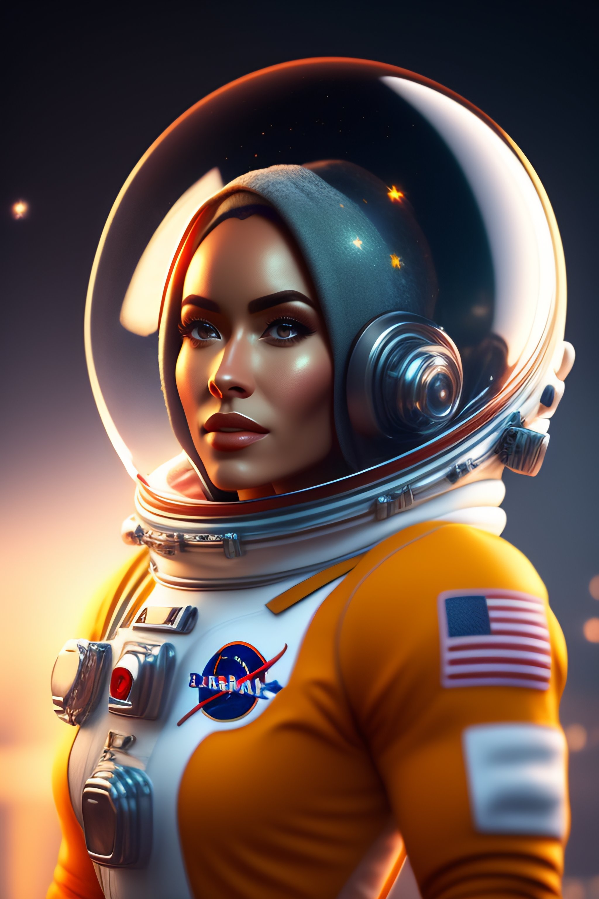 Lexica - An astronaut woman bodybuilder, cute big circular reflective ...