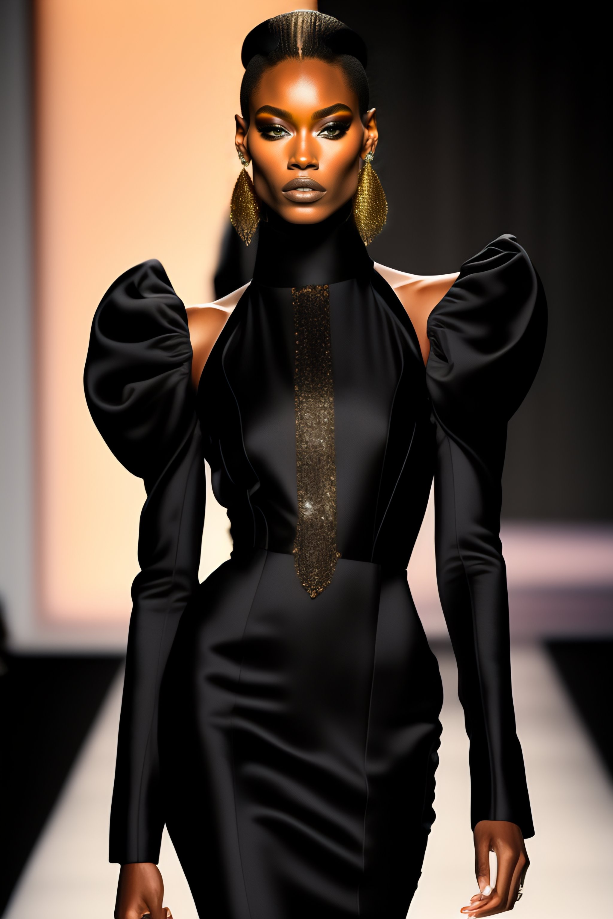 Lexica - Dress futuristic black, style, haute couture, model
