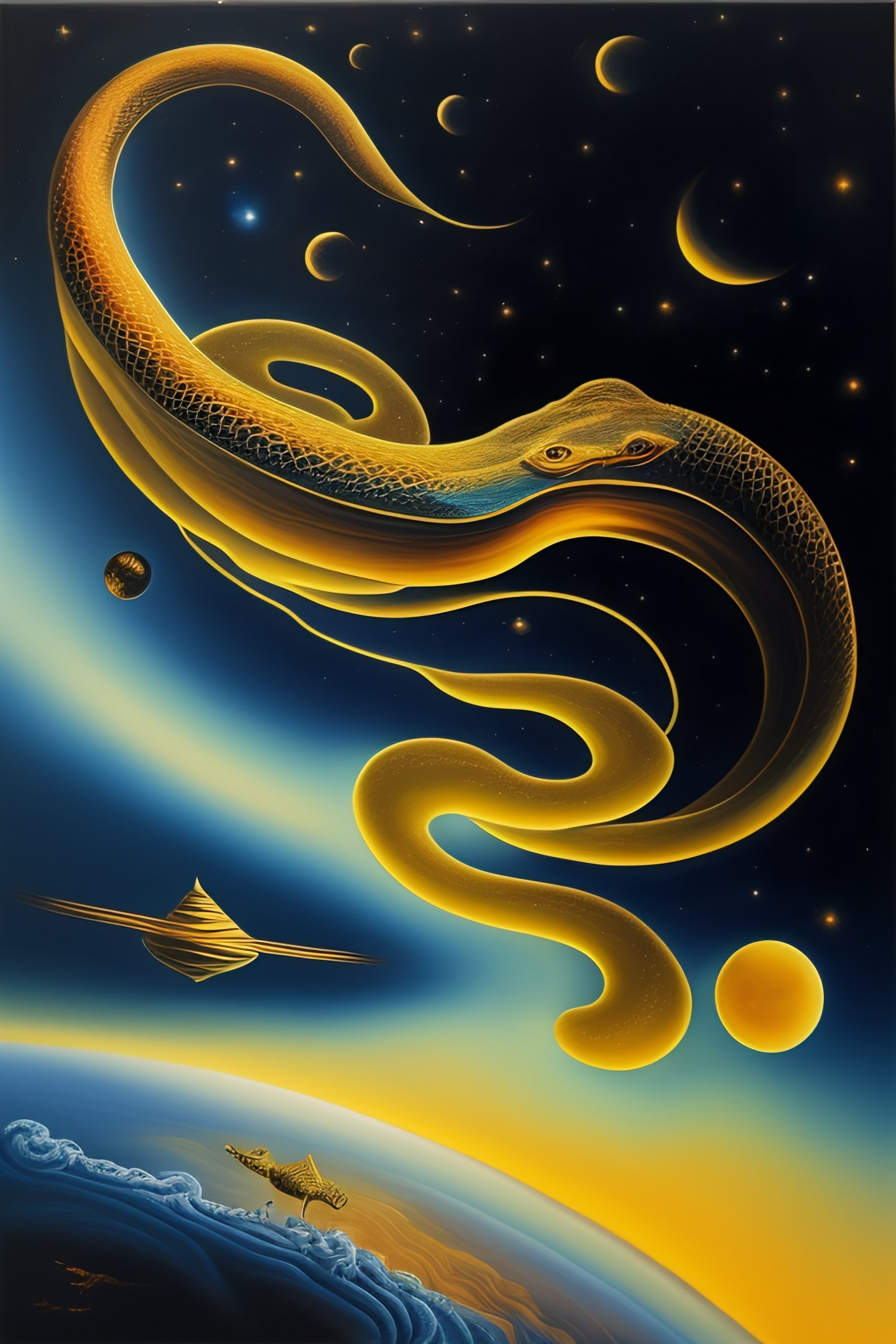Lexica - An oil painting by salvador dali a snake like creature flying ...