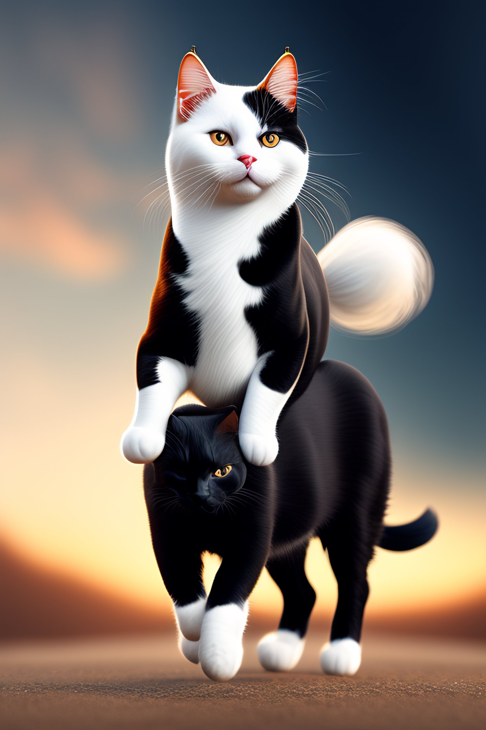 Lexica - Tuxedo cat riding on a unicorn