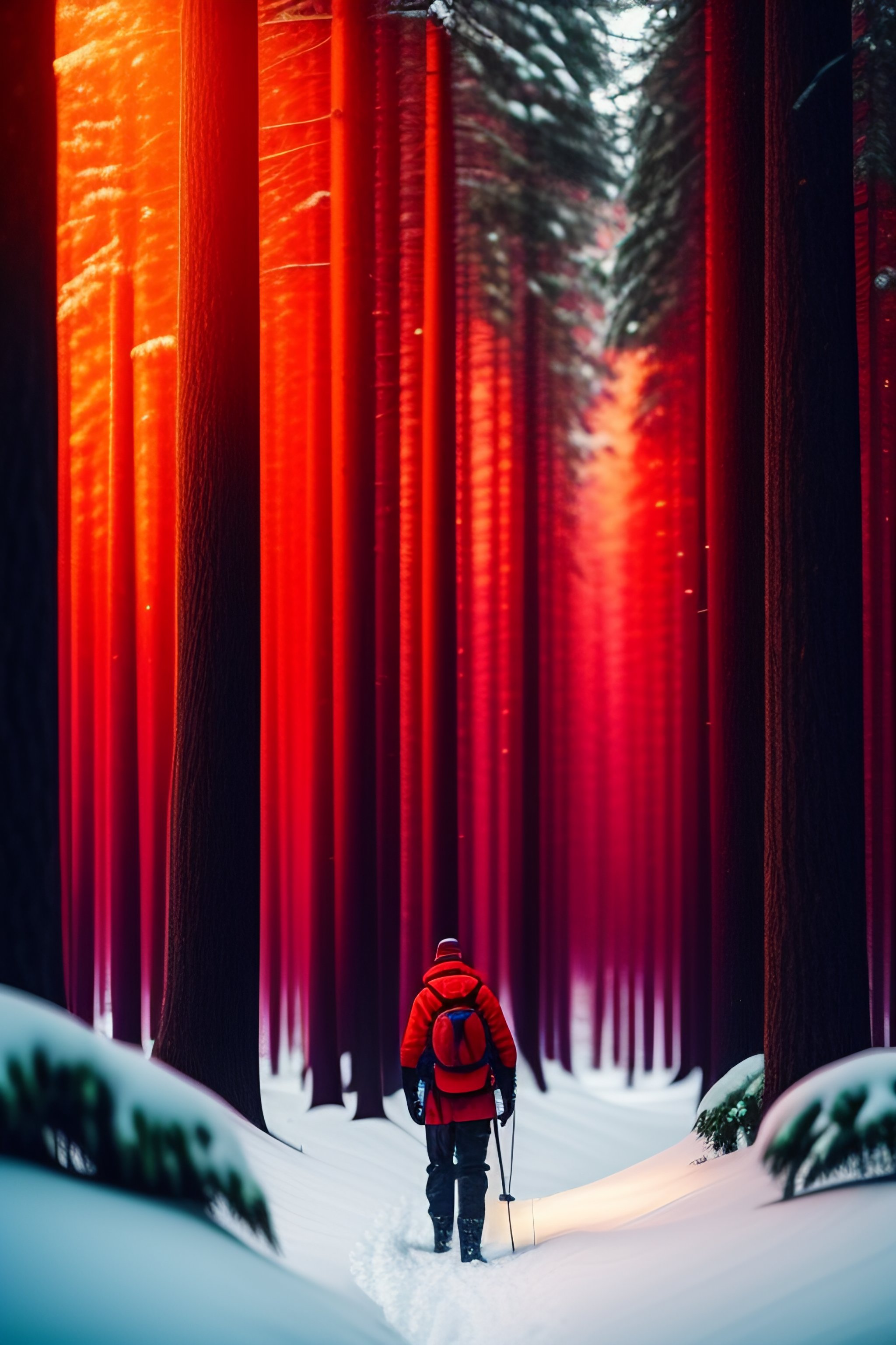 Lexica - Red guy in a snowy forest, red on the snow