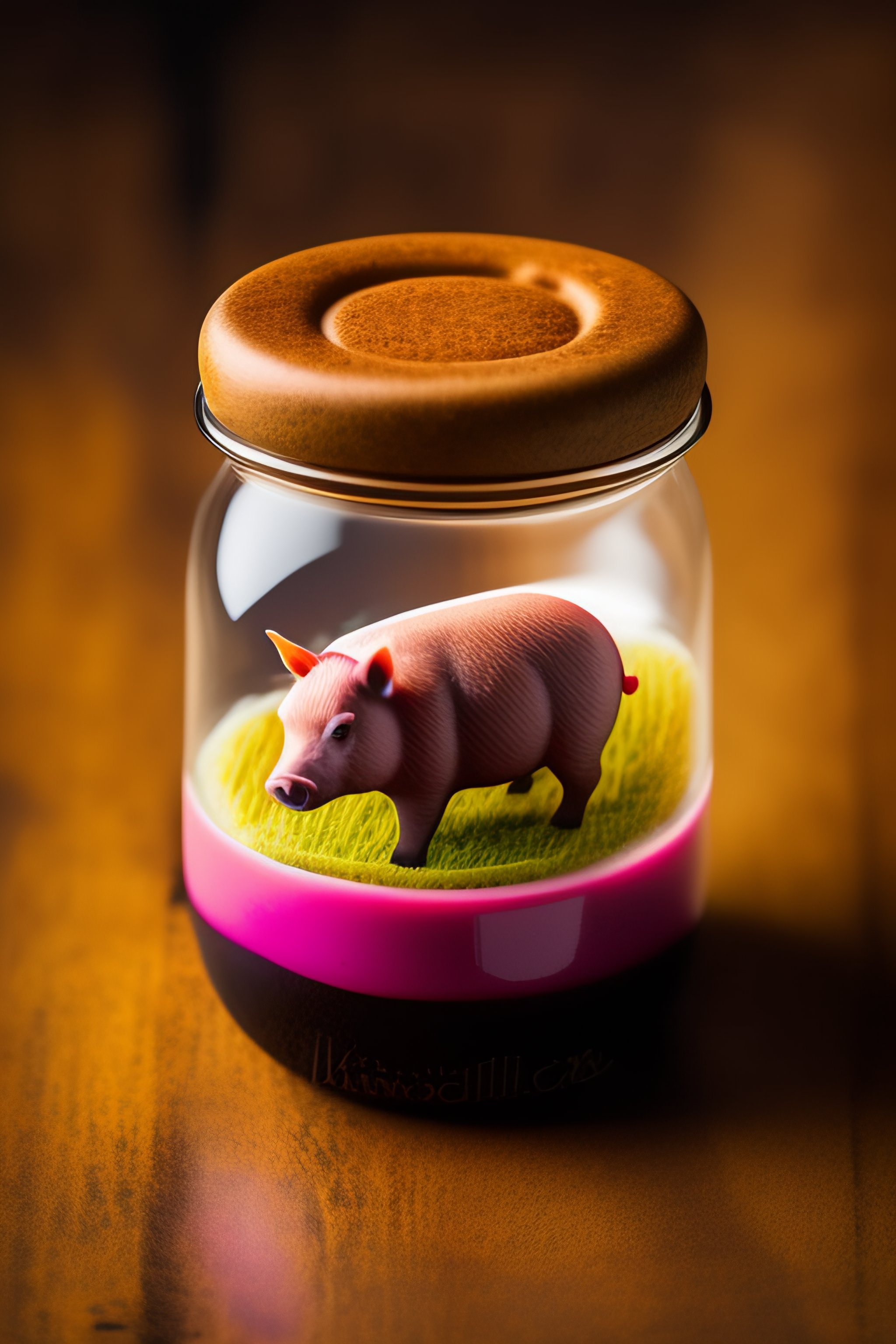 Lexica - A small jar with a miniature pig inside