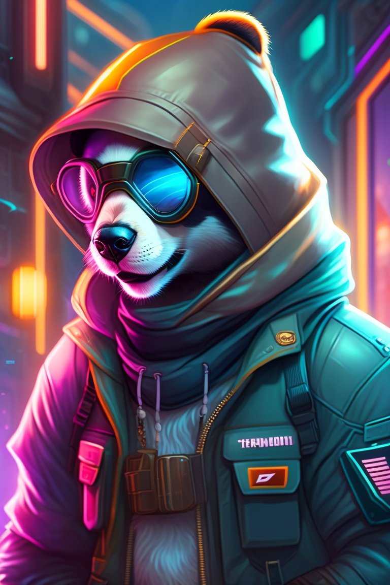 Lexica - 2D comic art of panda, hacker wearing hoodie,computer ...