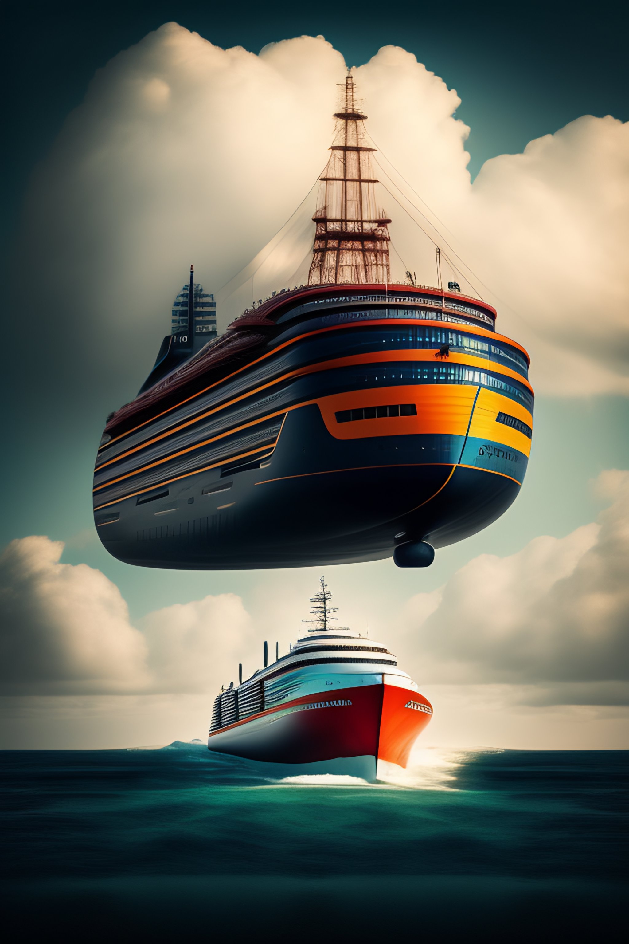 Lexica - A big boat with wheels, flying in the sky