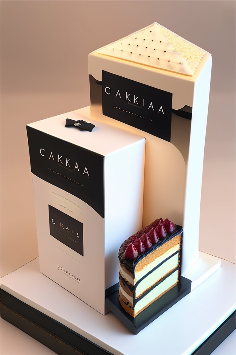 Lexica - Cake shop packaging, white and black color with a sensation of ...