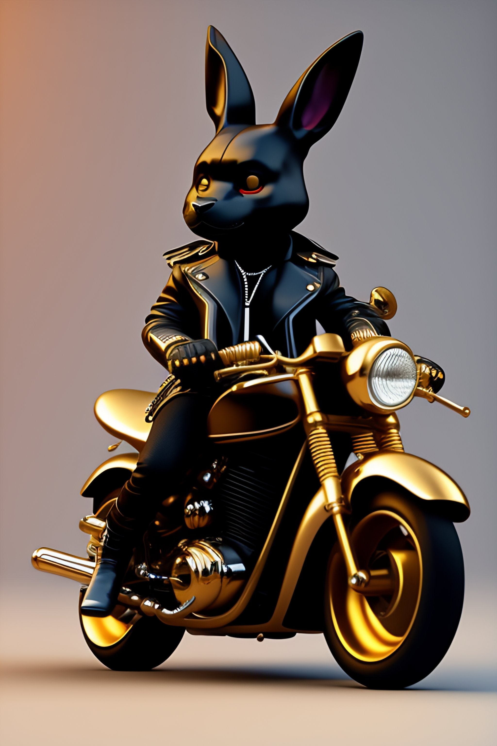 Lexica - Black Humanoid Rabbit with large white eyes leather jacket ...