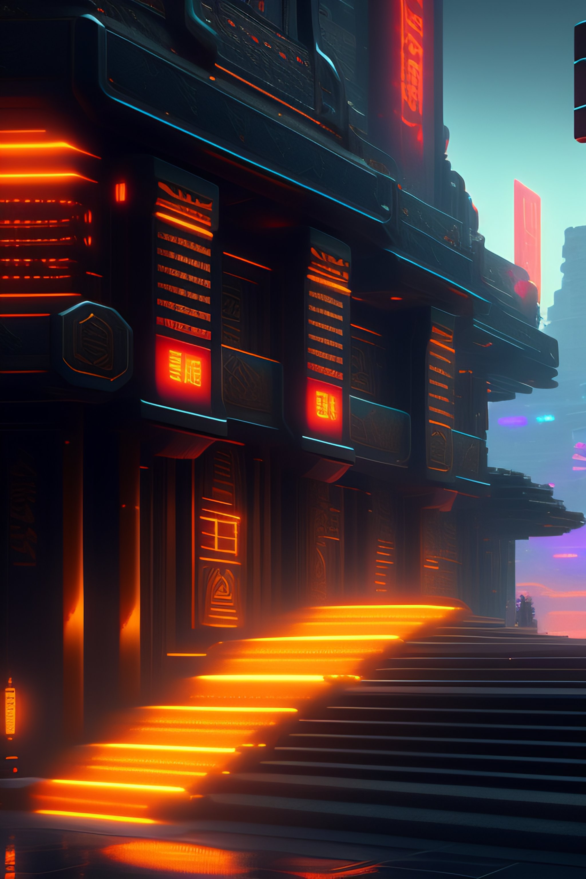 Lexica - Cyberpunk, samurai, black, orange, sword, city, fighting ...