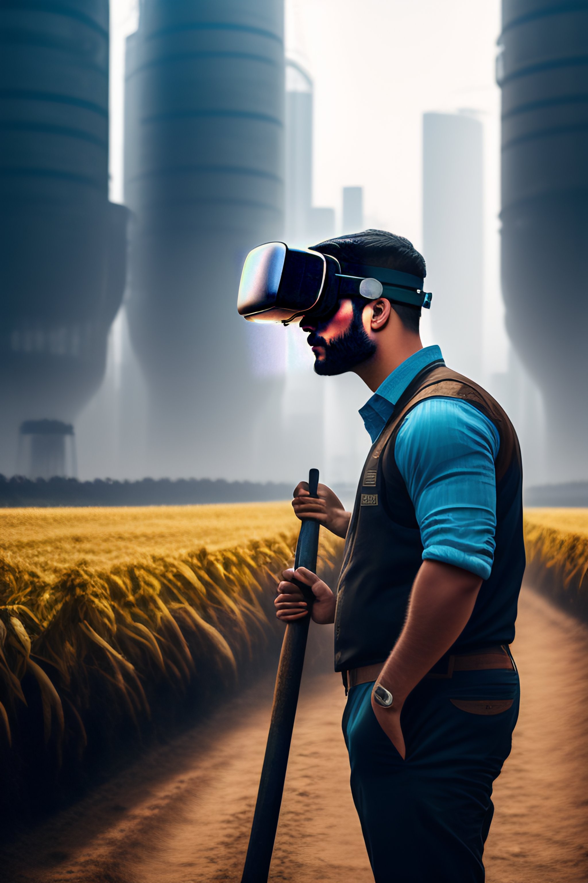 Lexica - Portrait of a young farmer using a virtual reality headset ...