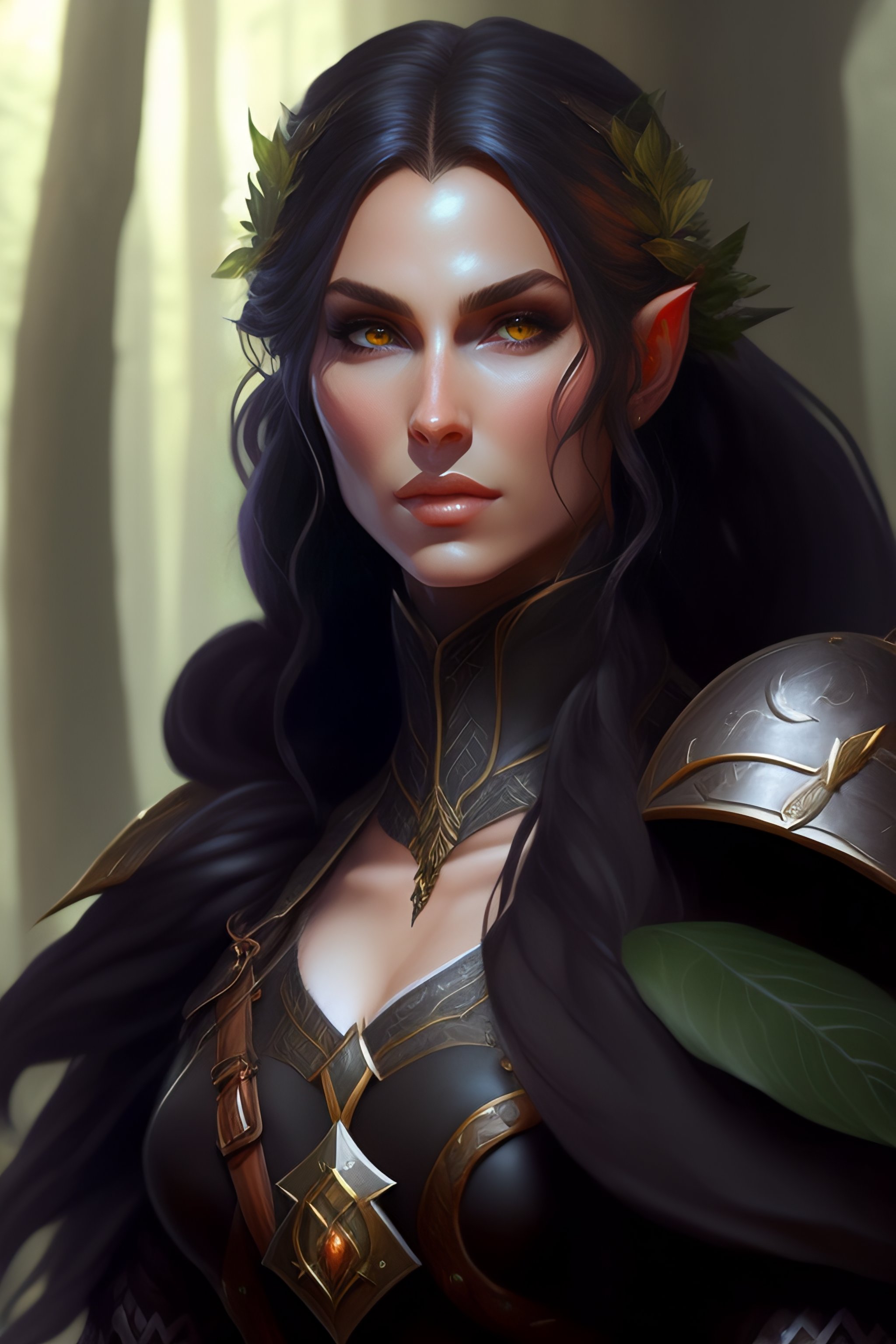 Lexica - Rogue, elf female, black clothes, sword in hand, full body, forest, D&D, fantasy ...