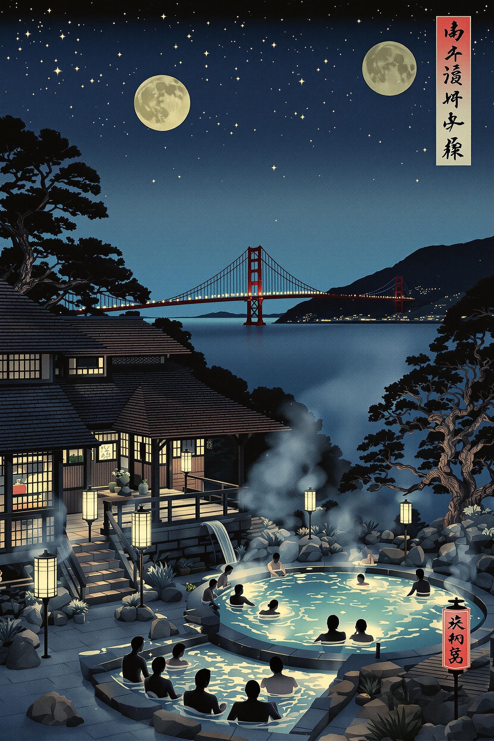 Lexica - Poster for the grand opening of a japanese bathhouse onsen in ...