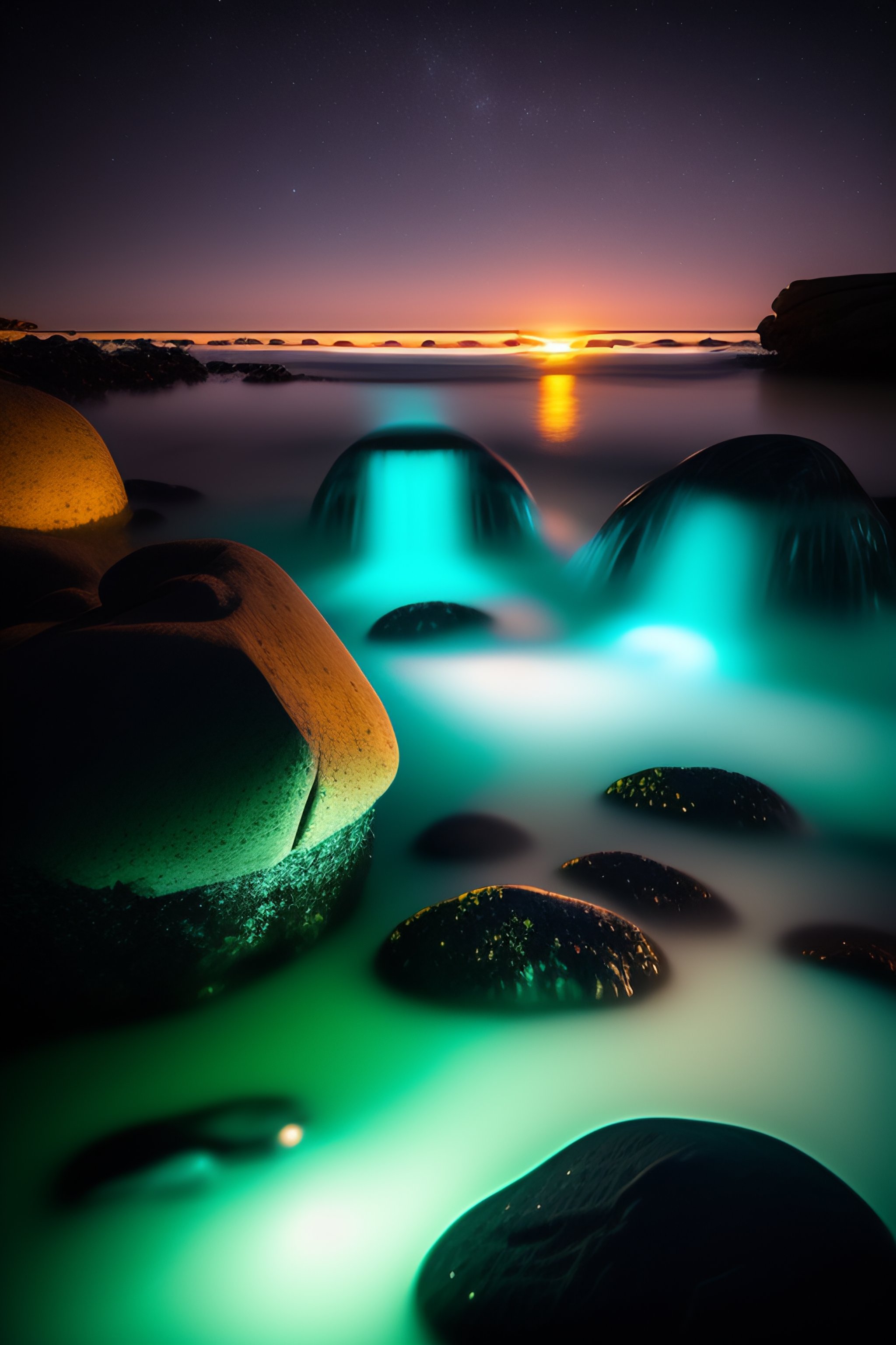 Lexica - Bioluminescent ethereal water elementals nesting in a rock pool