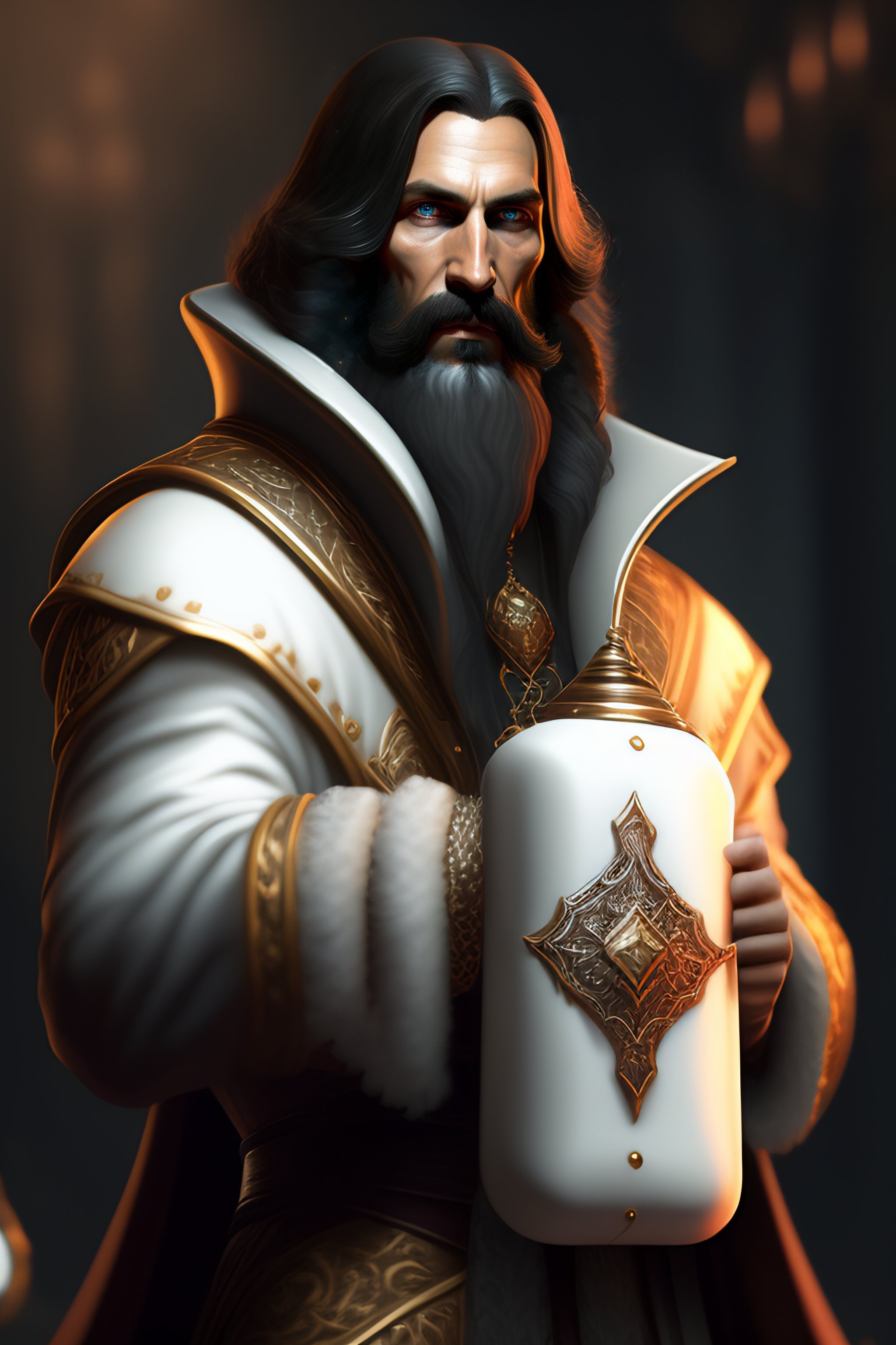 Lexica - Rasputin holding a leather pouch of white powder, necromancer ...