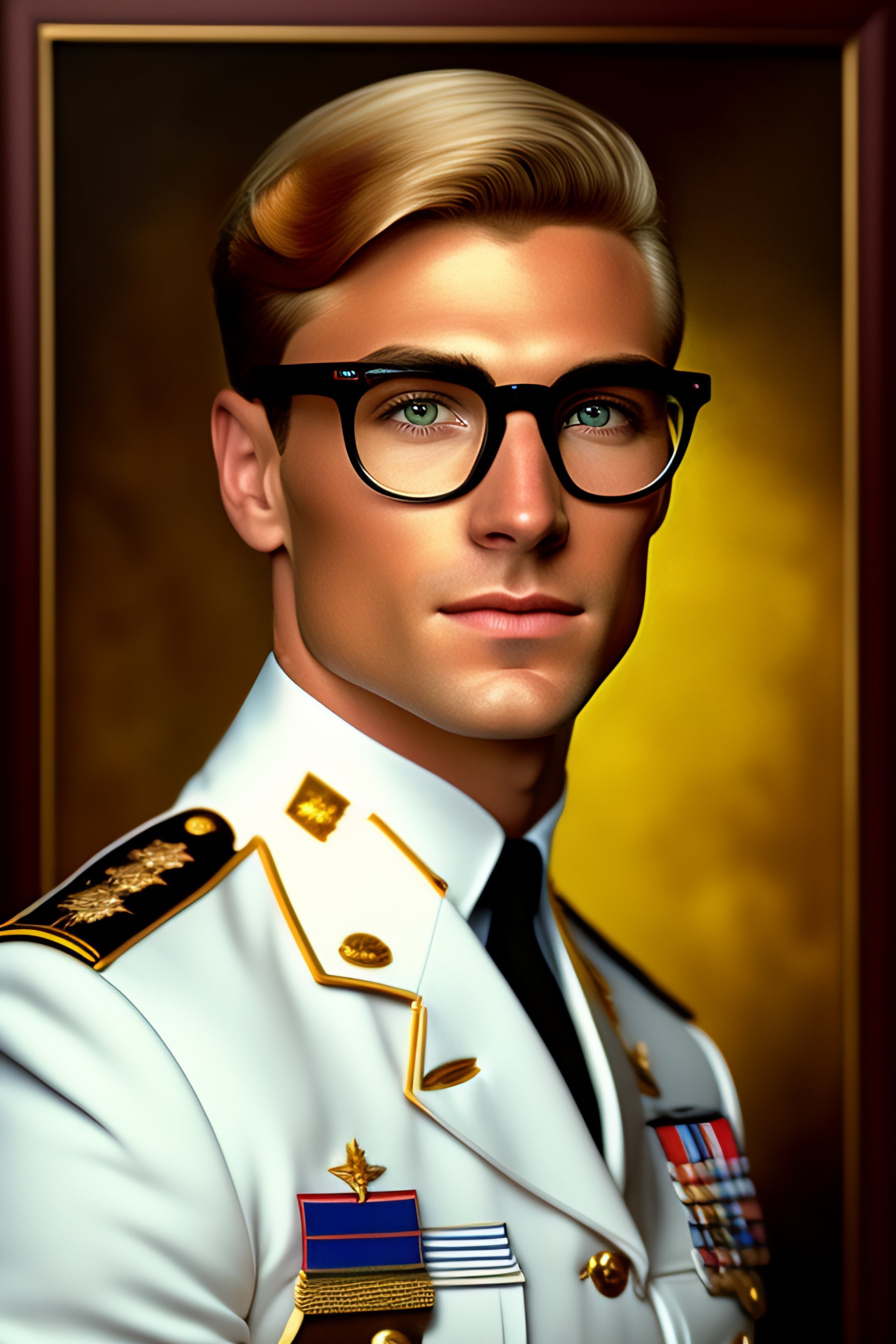 Lexica - Portrait of military blond man wearing little glasses