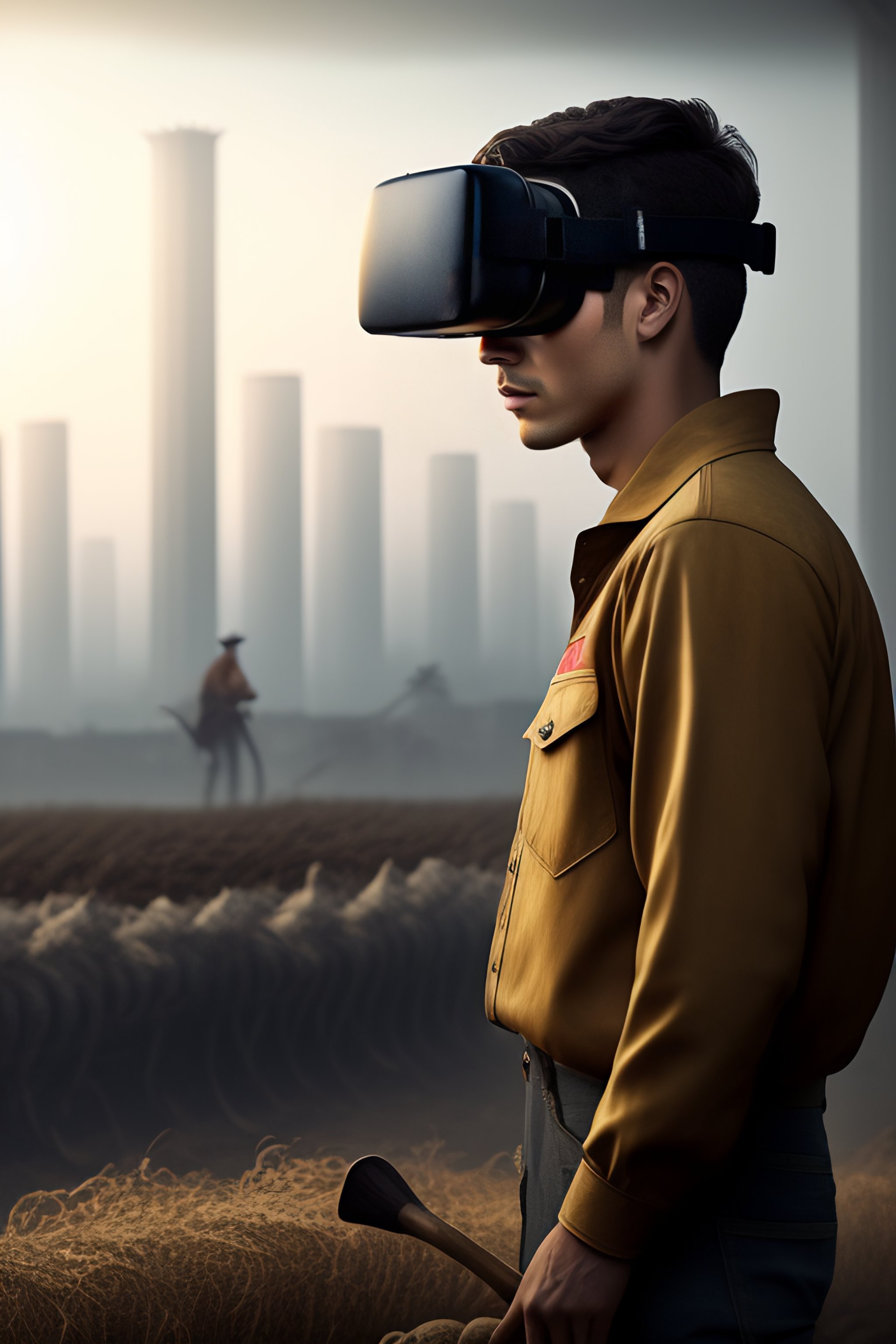 Lexica - A portrait of young farmer using a virtual reality headset and ...