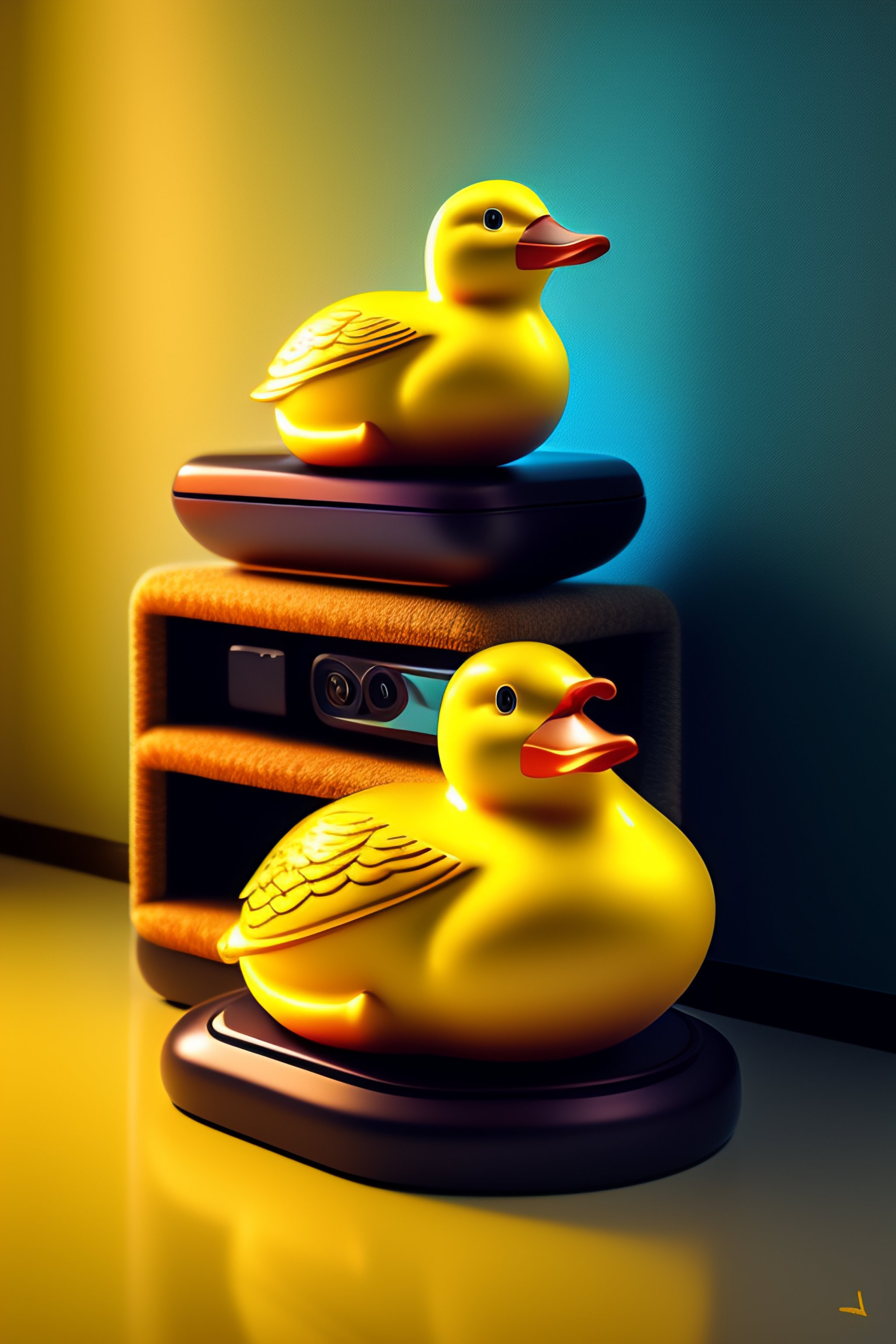 Lexica - Yellow rubber duck playing consoles, digital art