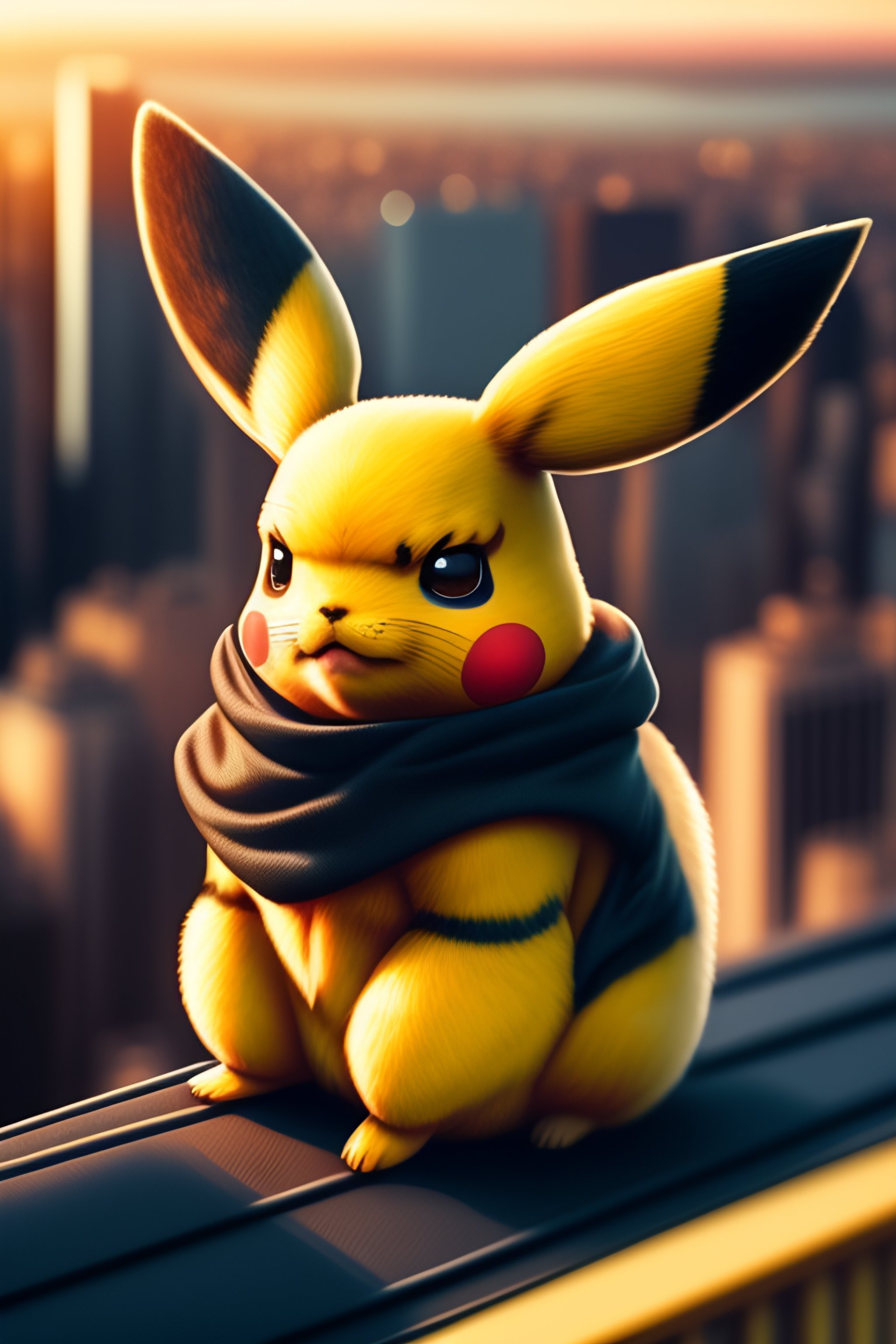 Lexica - Pikachu sitting on a roof looking down at a city below ...