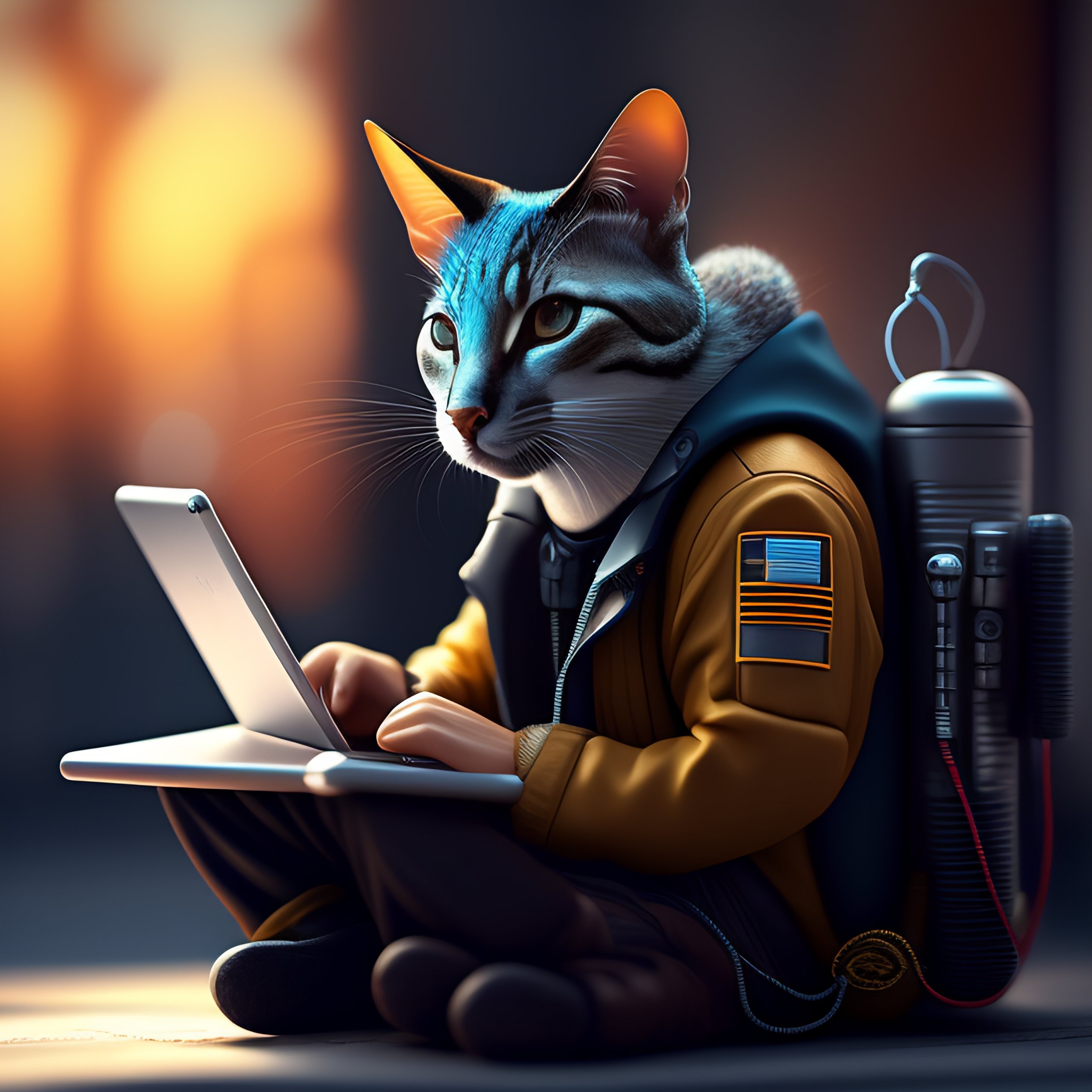 Lexica - 3d rendered jetpack cyberpunk hacker rat working on a tablet ...