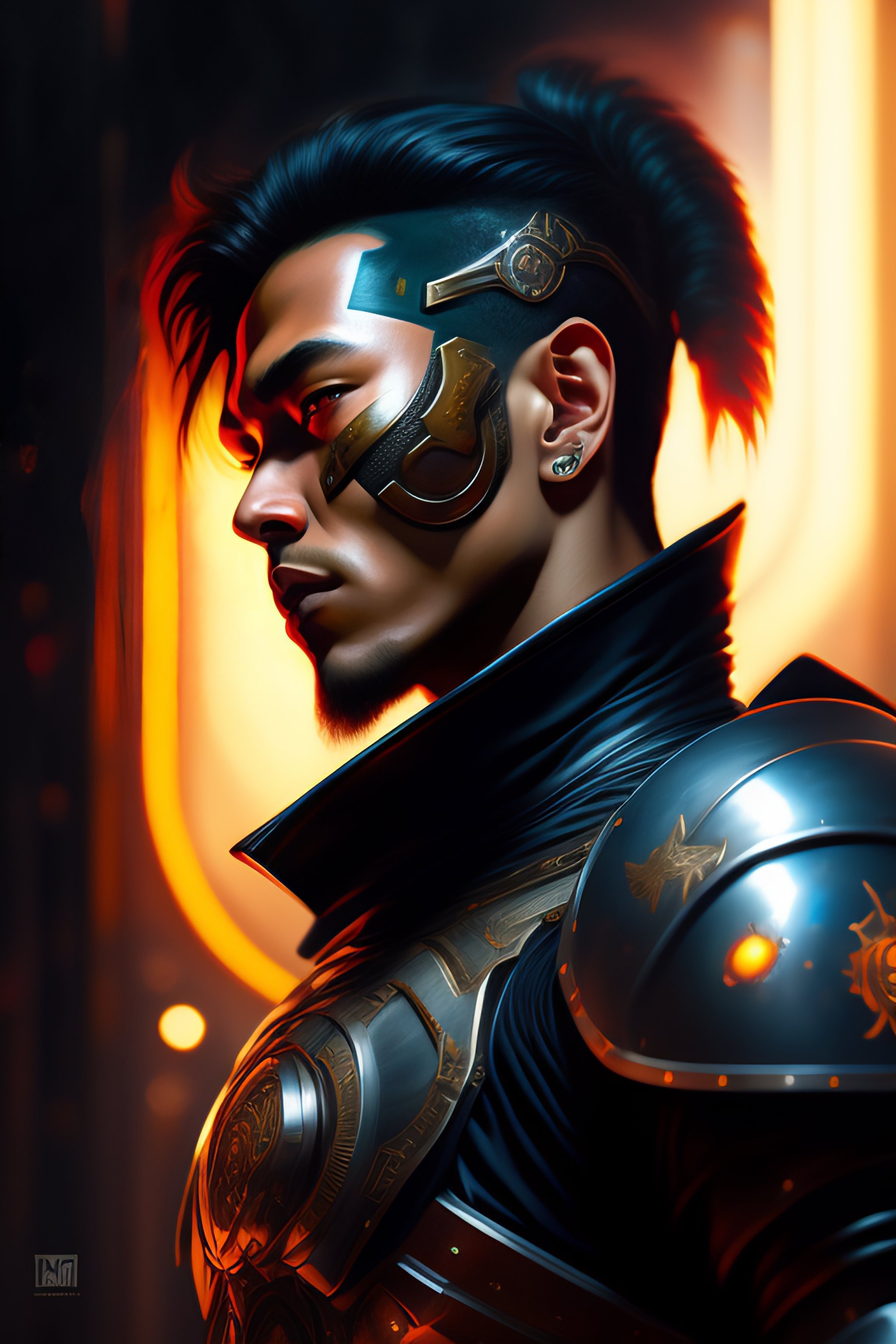 Lexica - Male Cyborg, warhammer 40k, full body shot, half human face ...