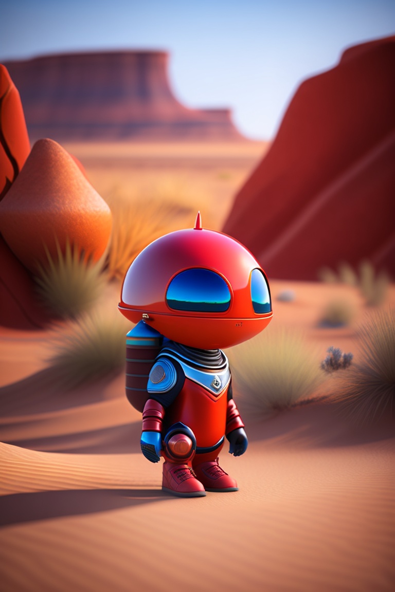 Lexica - A red cute alien, in the desert, looking for some water, ultra ...