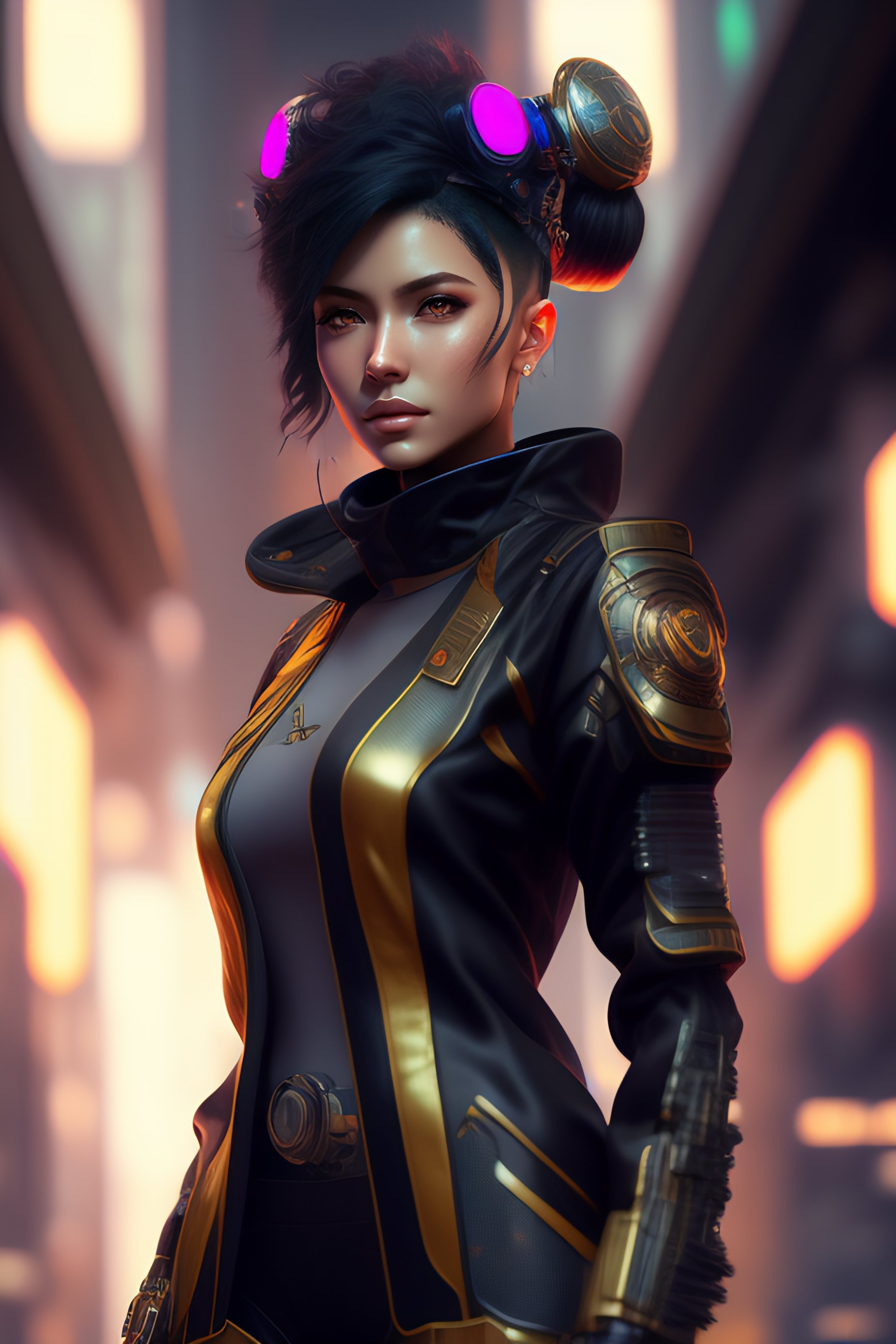 Lexica - Mech Punk clothes with short hair girl, battle status, hyper ...