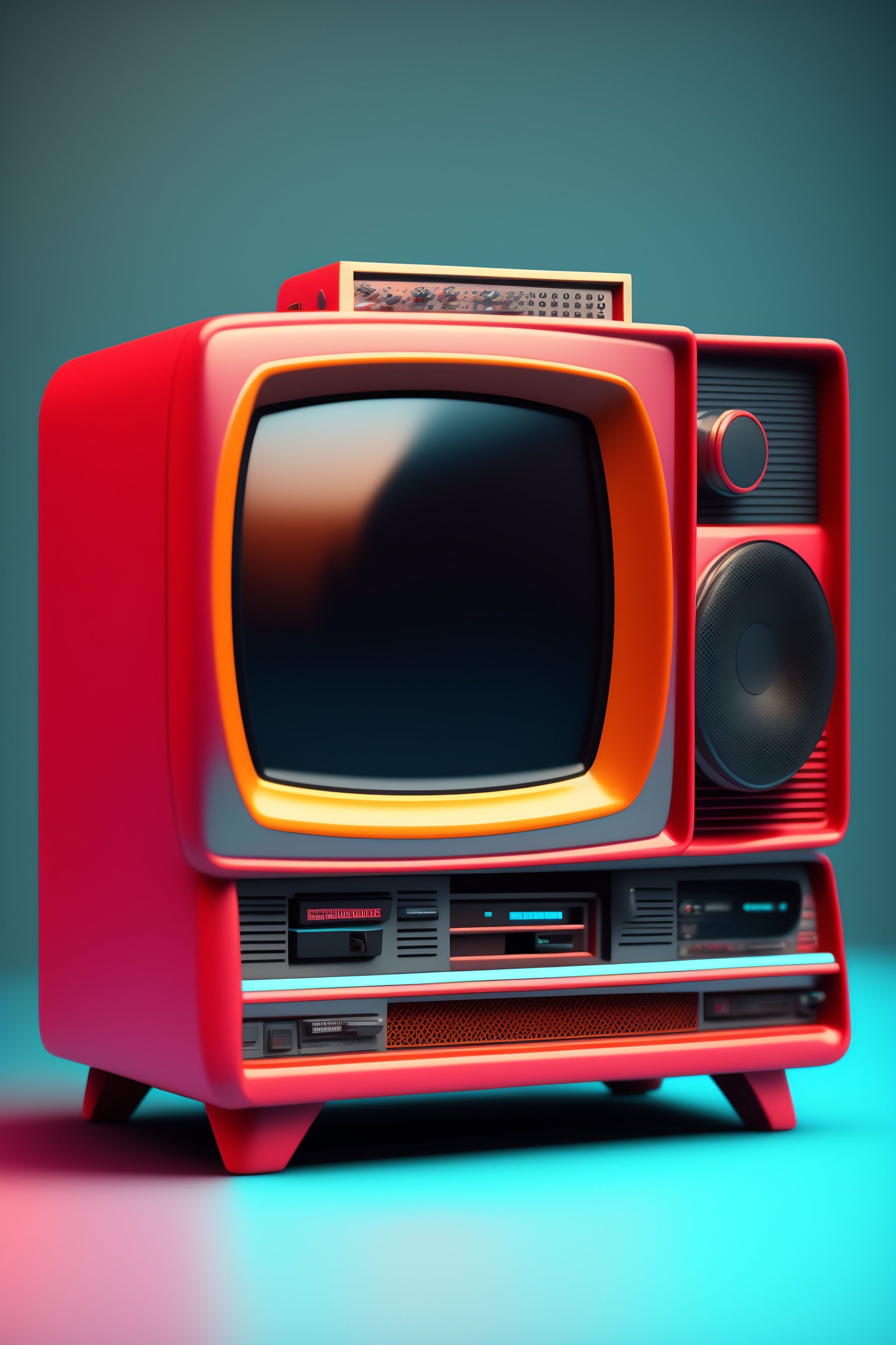 Lexica - Vintage tv, 1990s, c4d render, vaporwave, product photography, closeup, frontal view ...