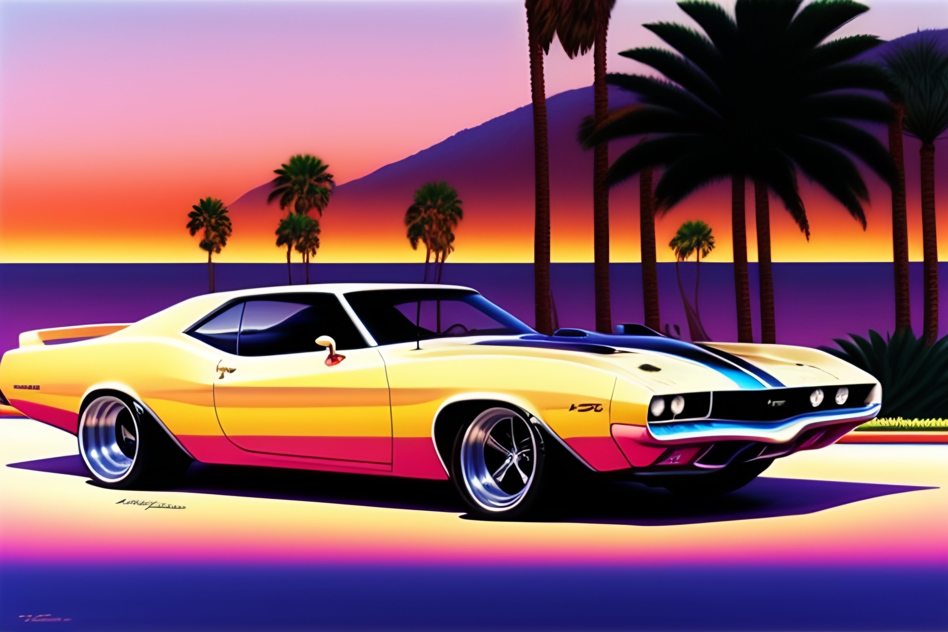 Lexica - Muscle car, drawn by Hiroshi Nagai, california coast, palm ...