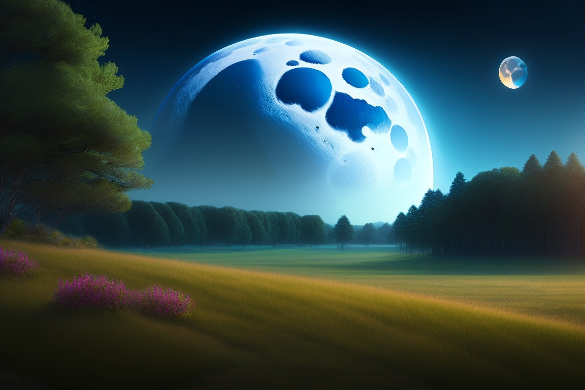 Lexica - Moon light on grass, tress, beautifull landscape, moon shining ...