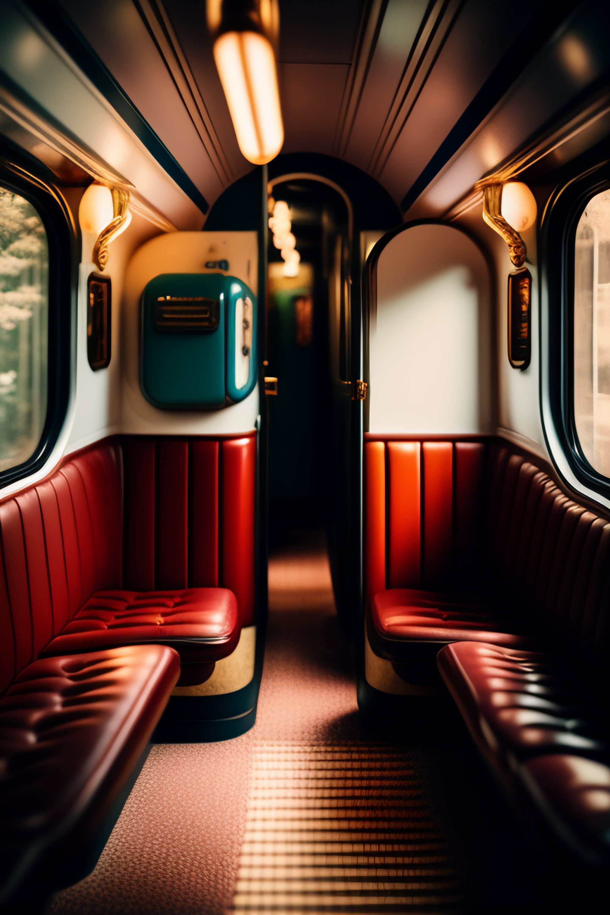 Lexica - (analog style), (documentary shot), inside a mid century train ...