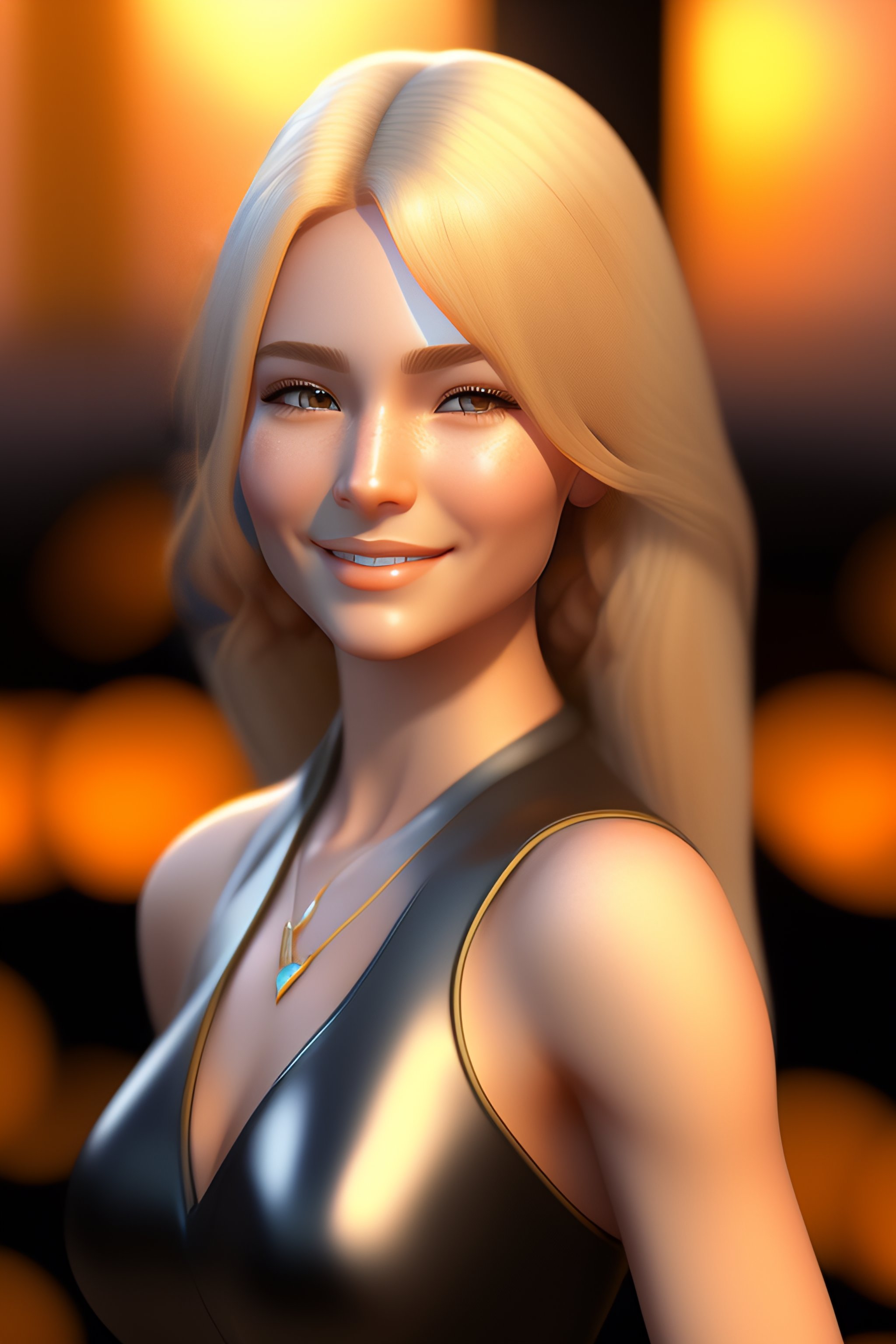 Lexica - Kute blonde girl 3d avatar smiling and closed eyes