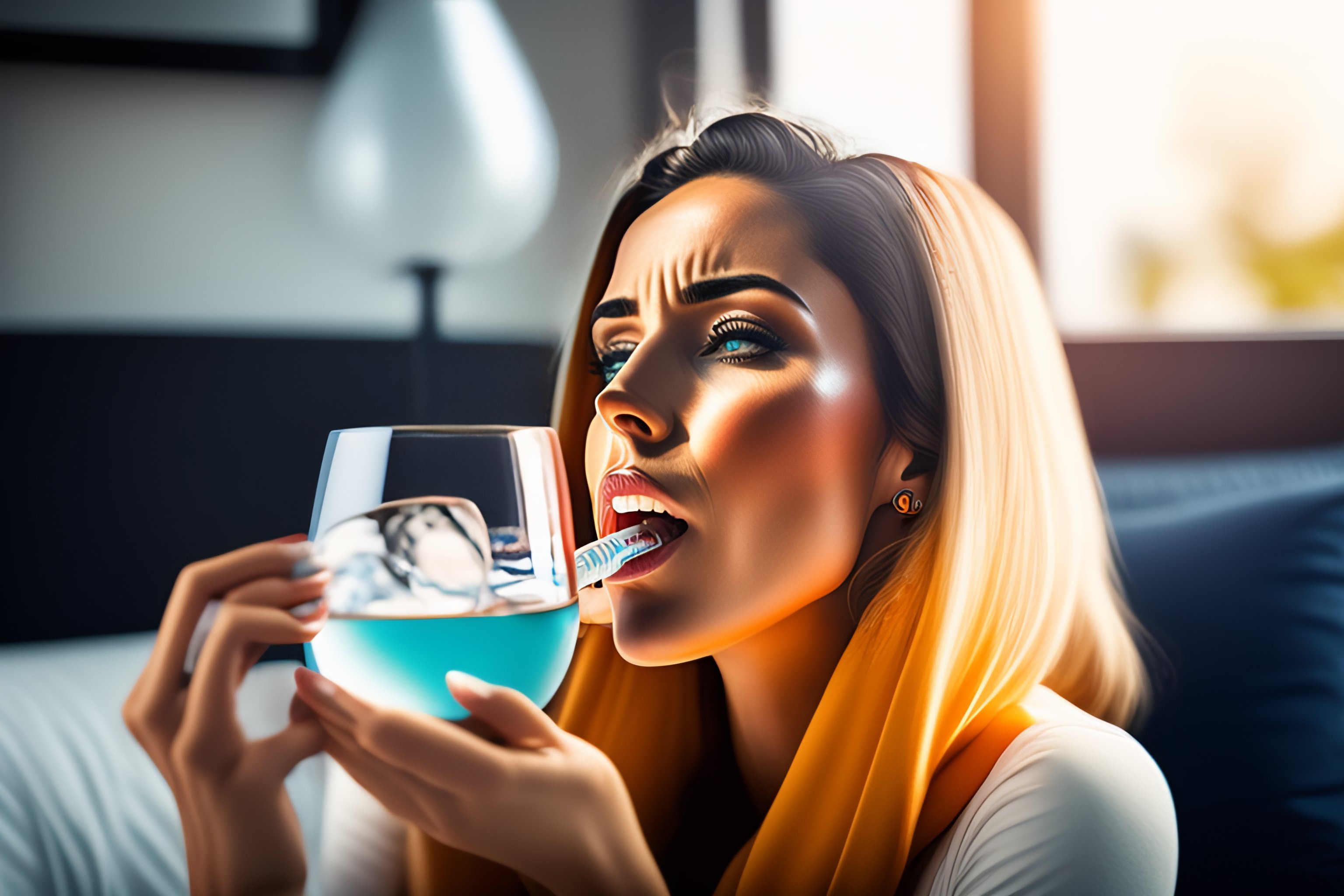 Lexica - Woman swallowing a pill with a glass of water